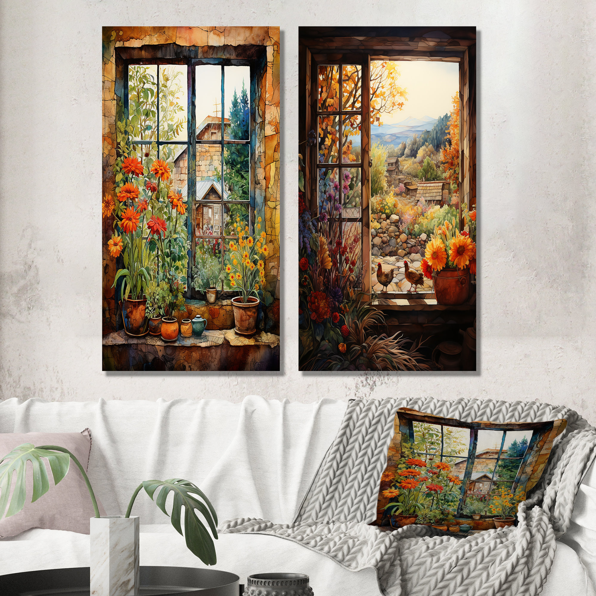 August Grove® Brown Farmhouse Window Blooms In Summer II - Farm Windows ...