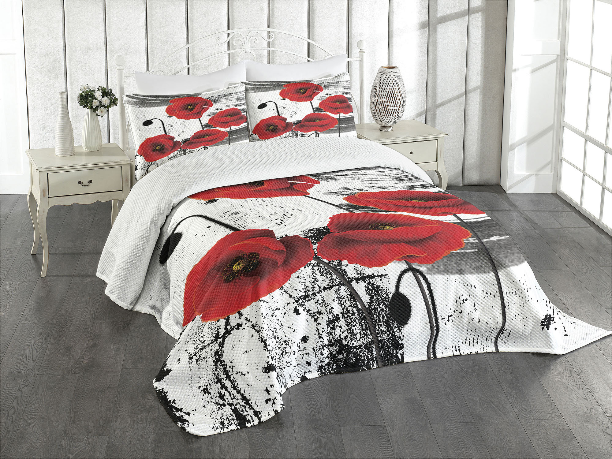Ambesonne Poppy Flower Bedspread Grunge Brush | Wayfair