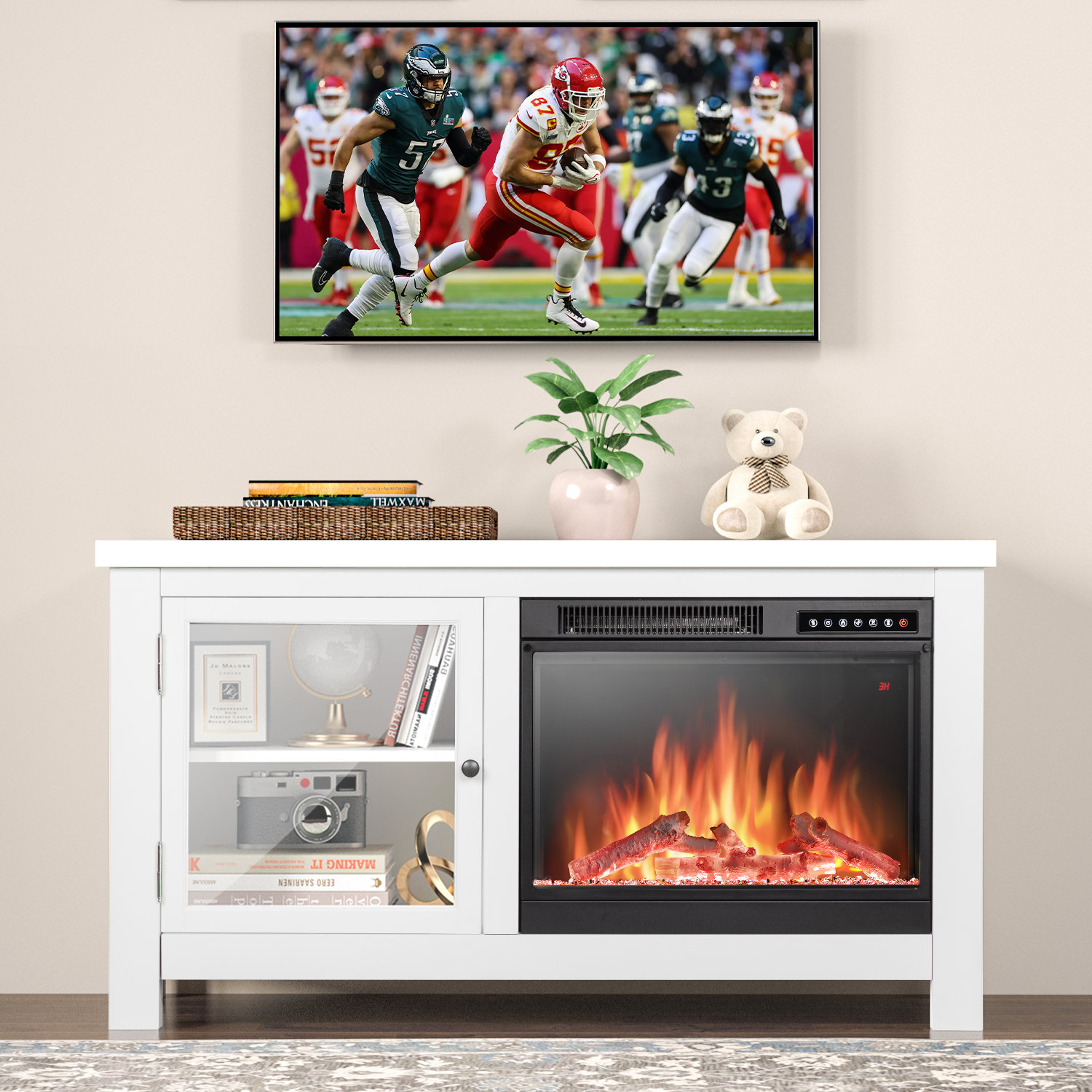 R.W.FLAME TV Stand for TVs up to 47" With Electric Fireplace & Remote ...