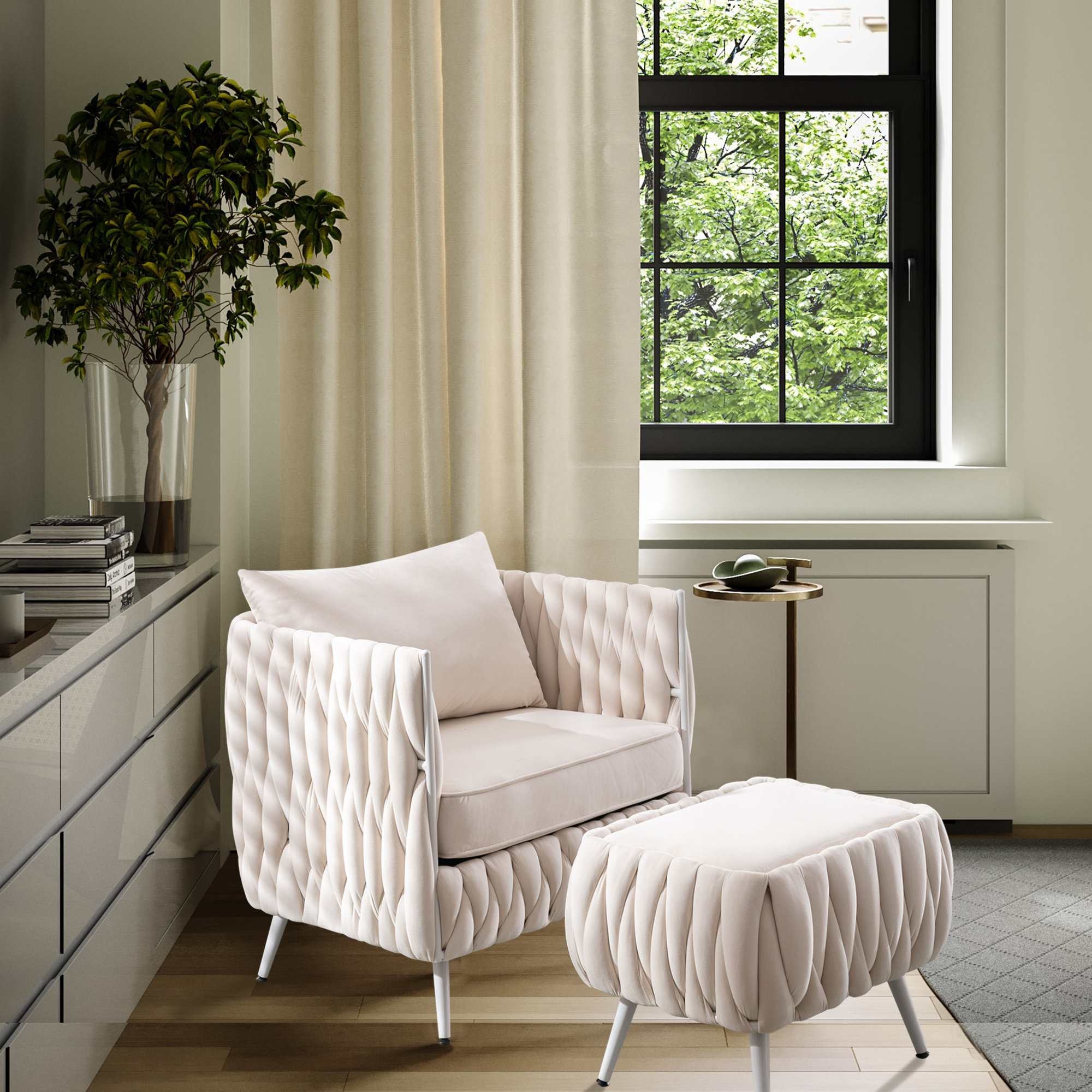 Mercer41 Fauteuil et repose-pieds en velours de 27 po Marcenia ...