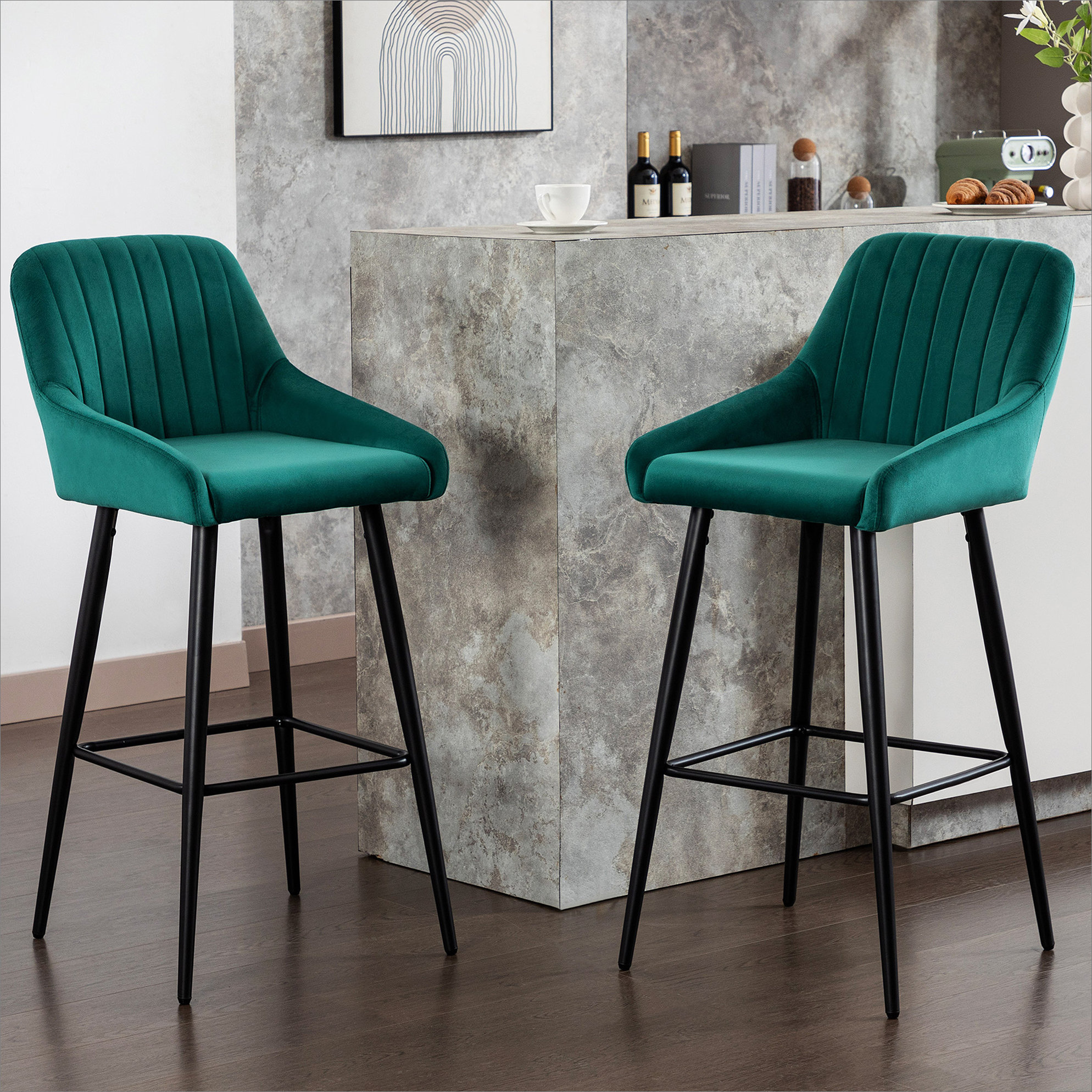 Everly Quinn Elegant Lifestyle Modern Bar Stools,Velvet Upholstered ...