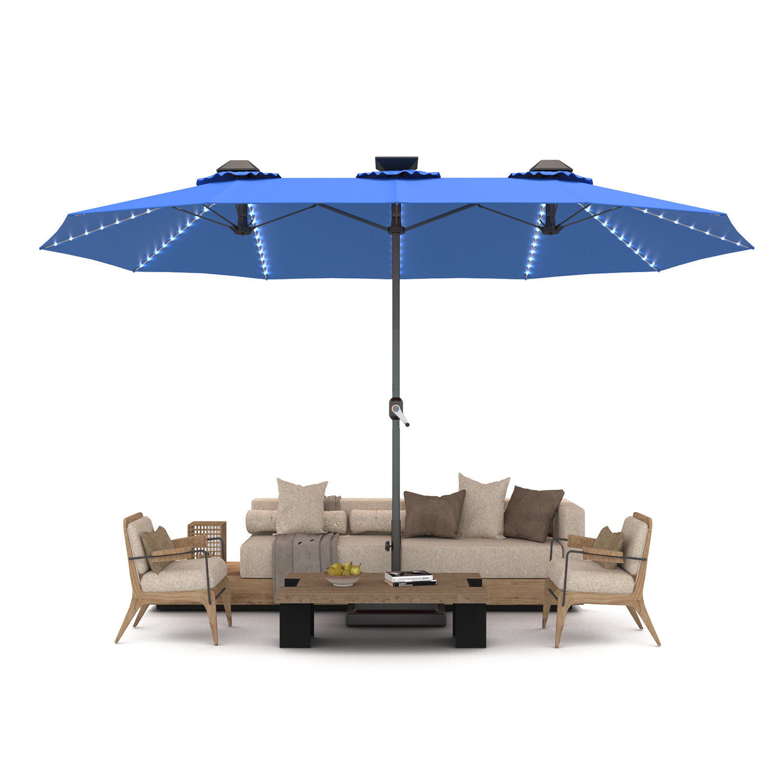 Arlmont & Co. 15Ft Patio Umbrella With Solar Lights, Large Double ...