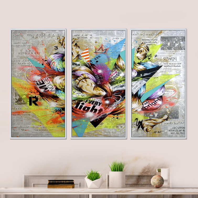 DesignArt Street Art Graffiti Bliss Framed On Canvas 3 Pieces Print ...