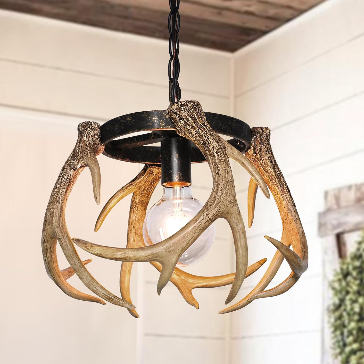 Union Rustic Rustic Antler Chandelier, Adjustable Height Farmhouse ...