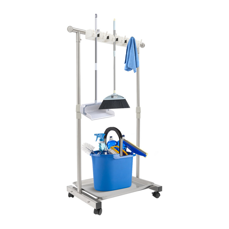 WFX Utility™ Cleaning Supplies Organizer Broom Holder With 4-Wheels ...