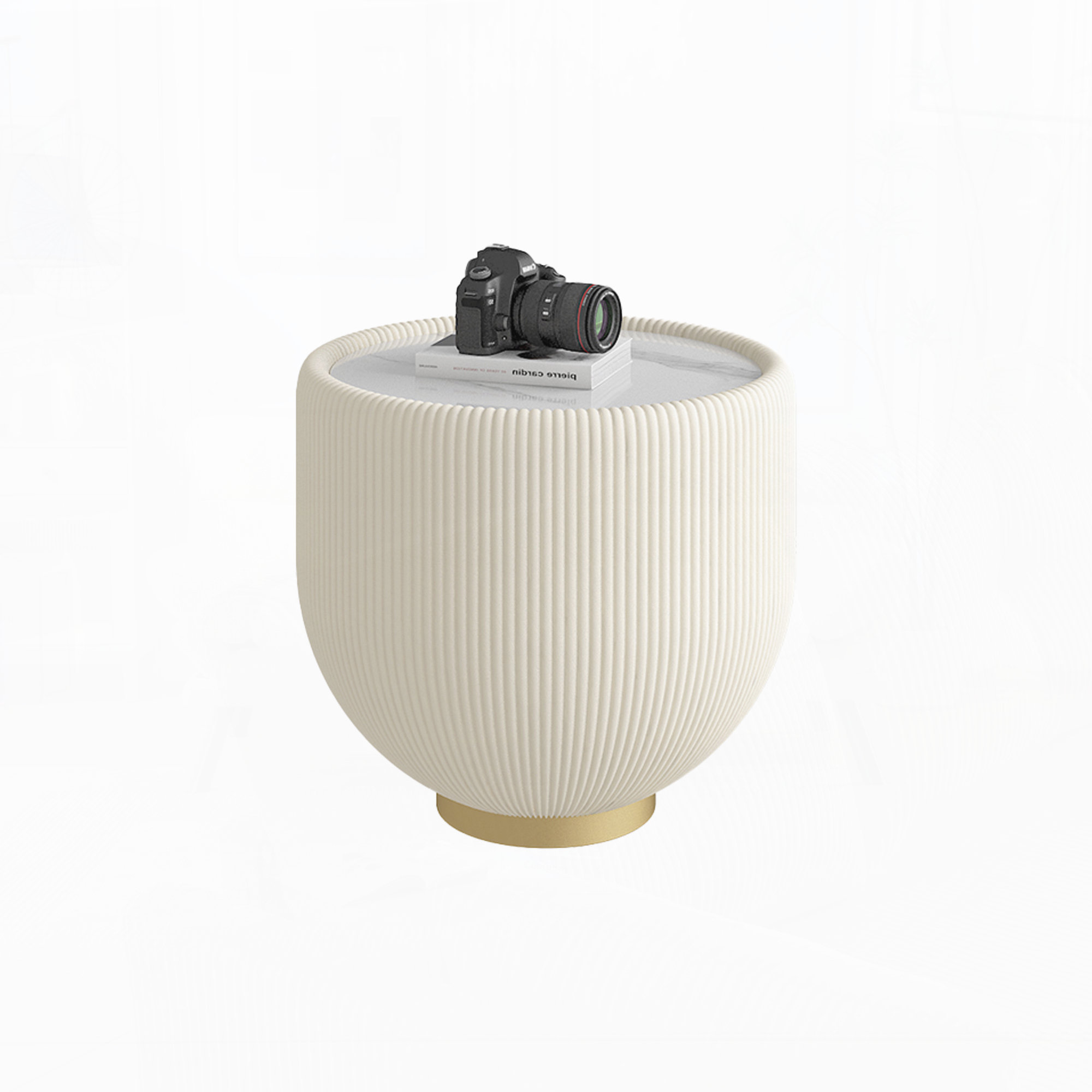 Mercer41 Modern Round Marble Pattern Tabletop Leather Edge Coffee Table ...