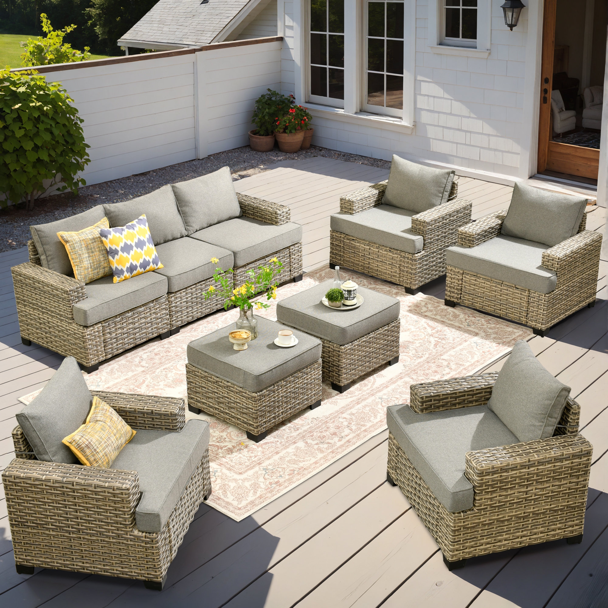 Red Barrel Studio® Harbin Wricker 7 - Person Outdoor Seating Group With ...