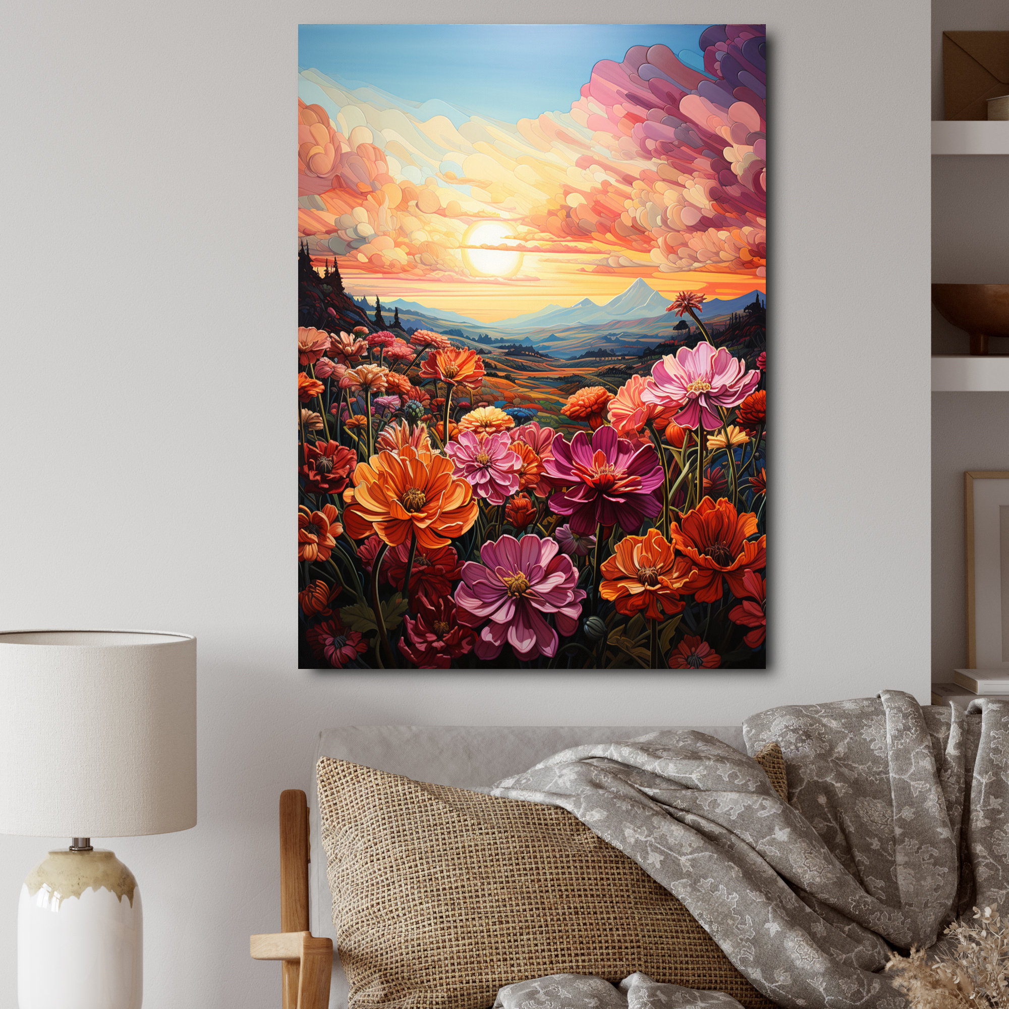 Latitude Run® Zinnia Flower Zenith II Framed On Canvas Print | Wayfair