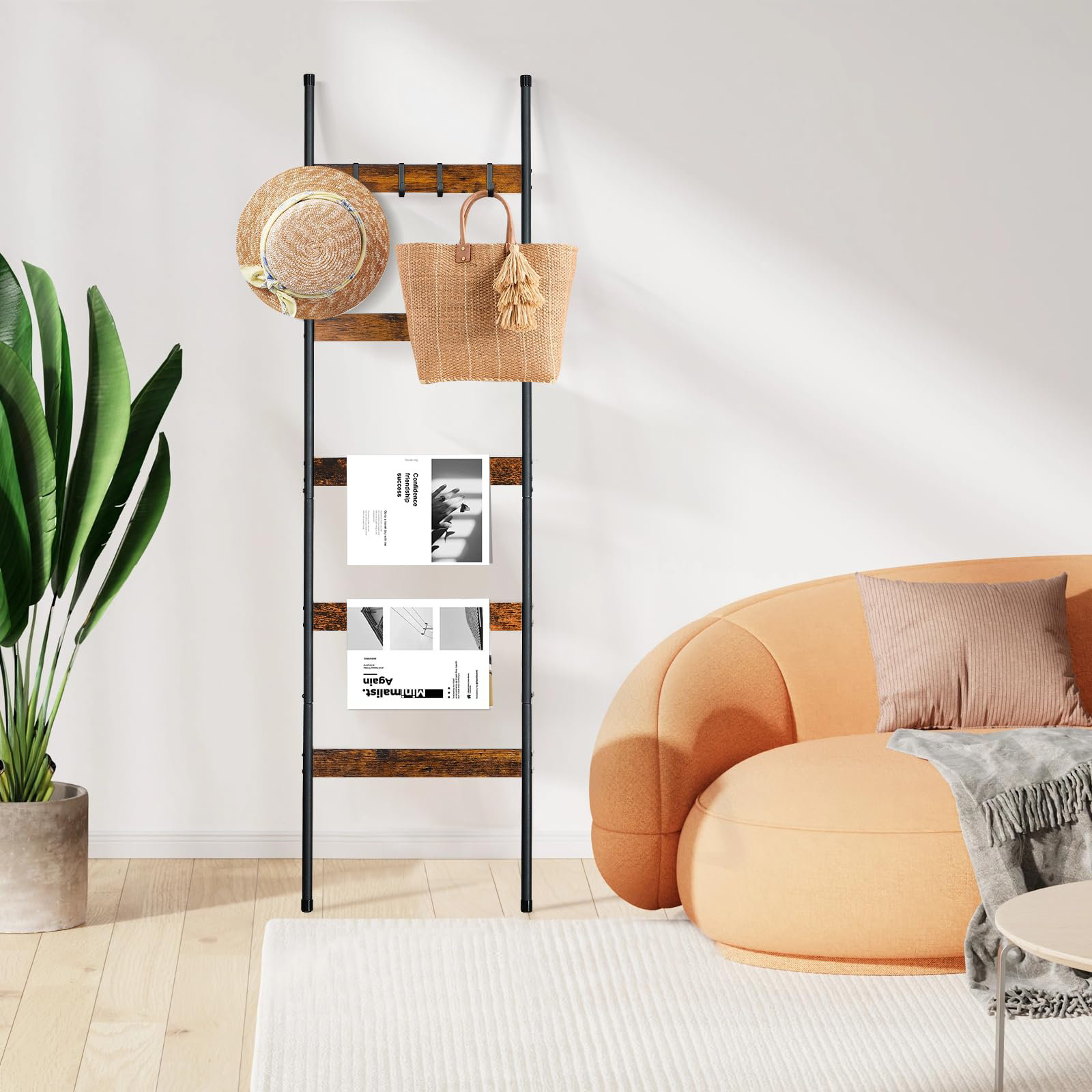 17 Stories Blanket Ladder, Farmhouse Style Five-Tier Quilt Rack With 4 ...