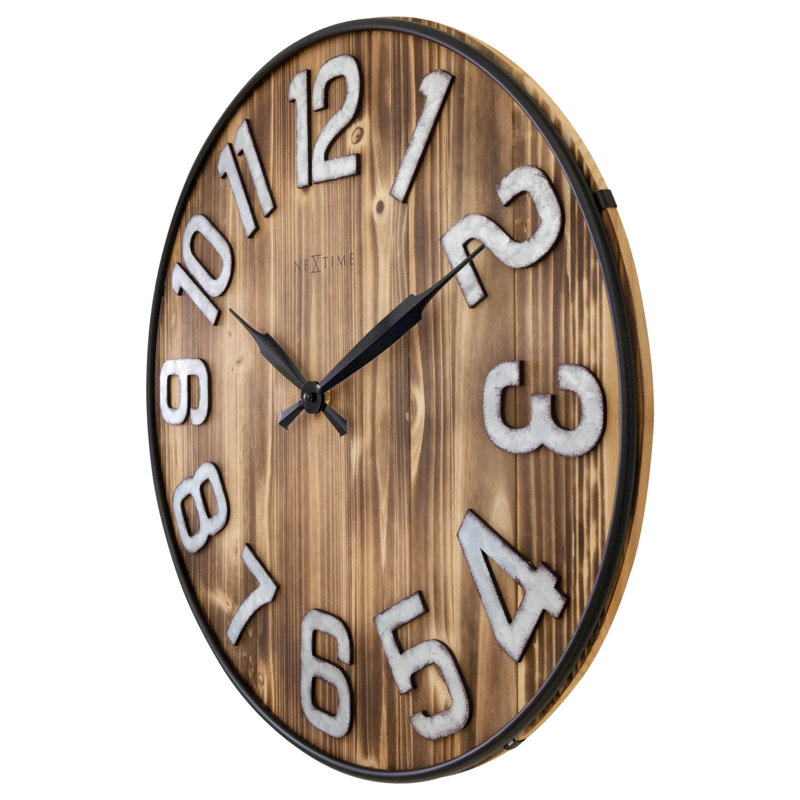 NeXtime 20-Inch Wooden Wall Clock With Metal Numbers | Wayfair
