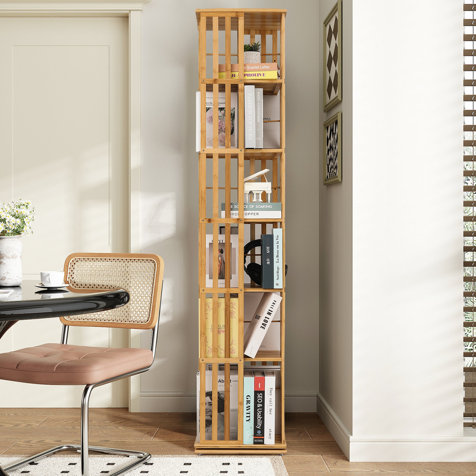 Latitude Run® Hutto Rotating Bookshelf, 360° Revolving Bookcase With ...