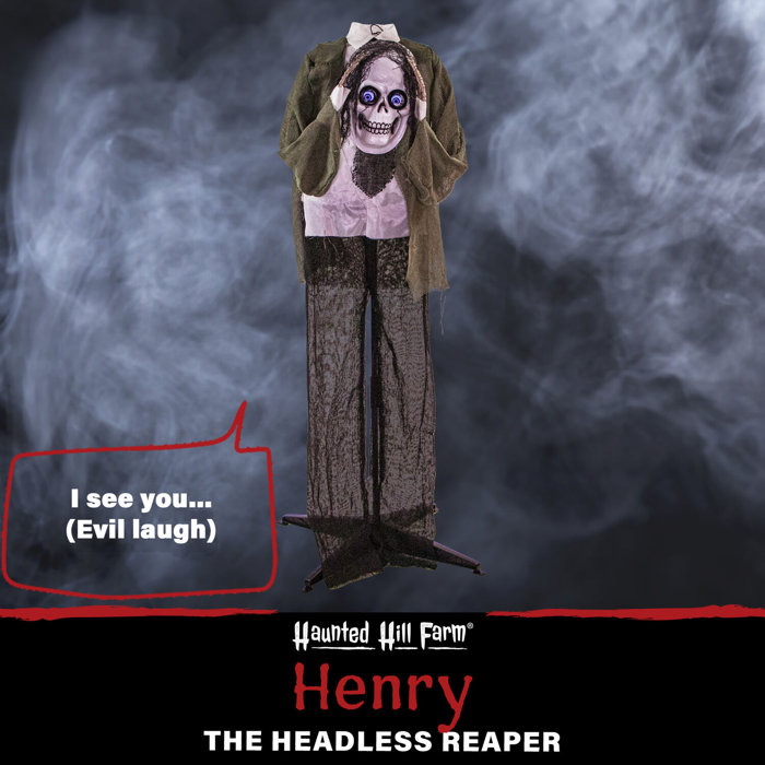 Haunted Hill Farm Reaper Henry the Headless Reaper with Animated Eyes ...