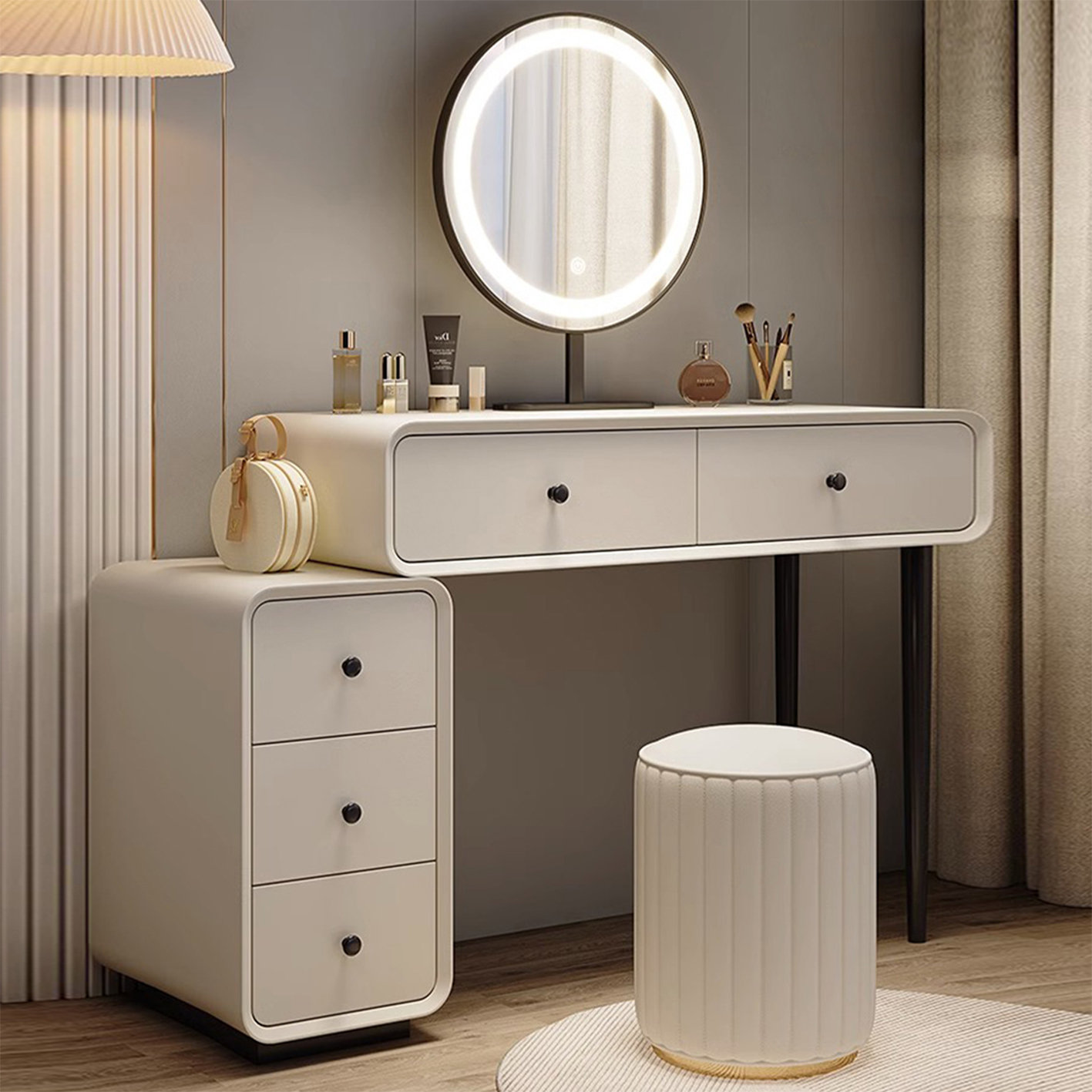 Orren Ellis Modern Minimalist White Integrated Dressing Table | Wayfair