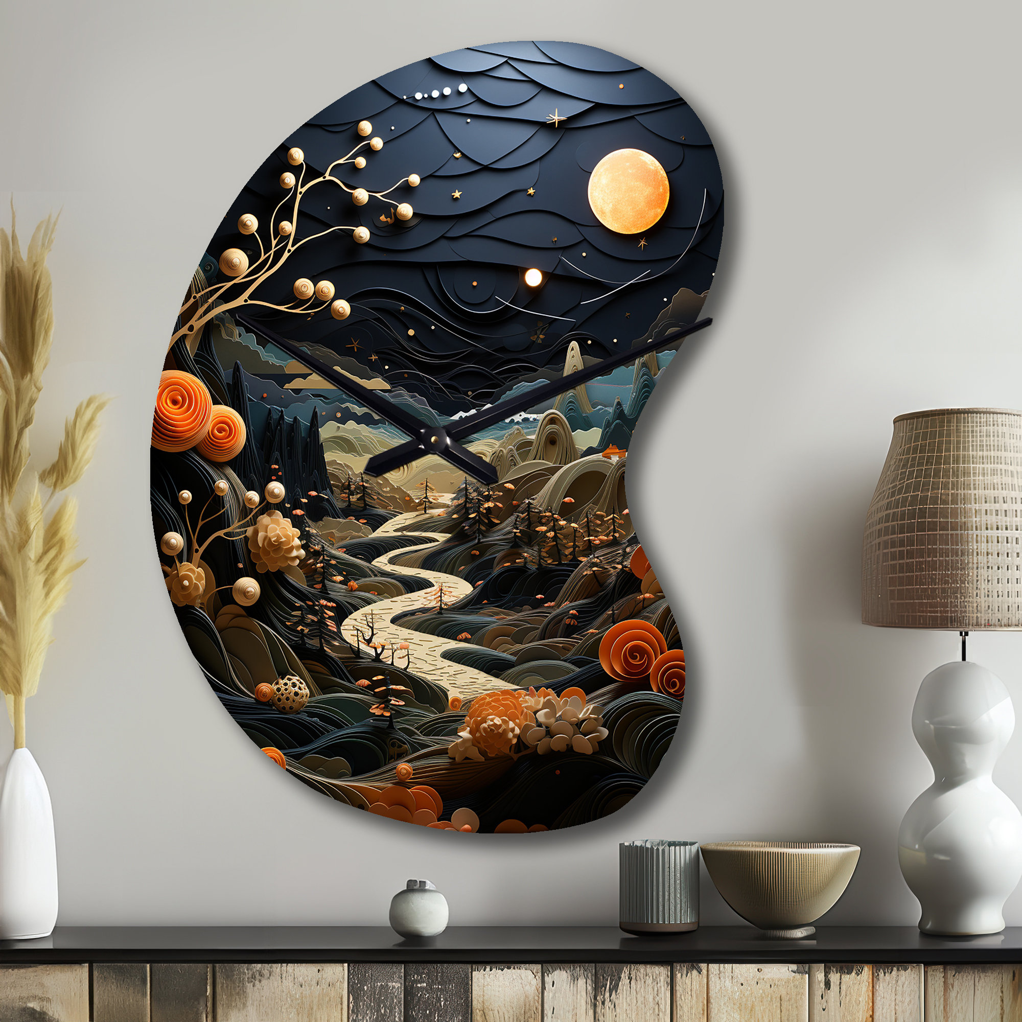 East Urban Home Marcel - Boom Shape Large Surrealism 3D Wall Clock ...