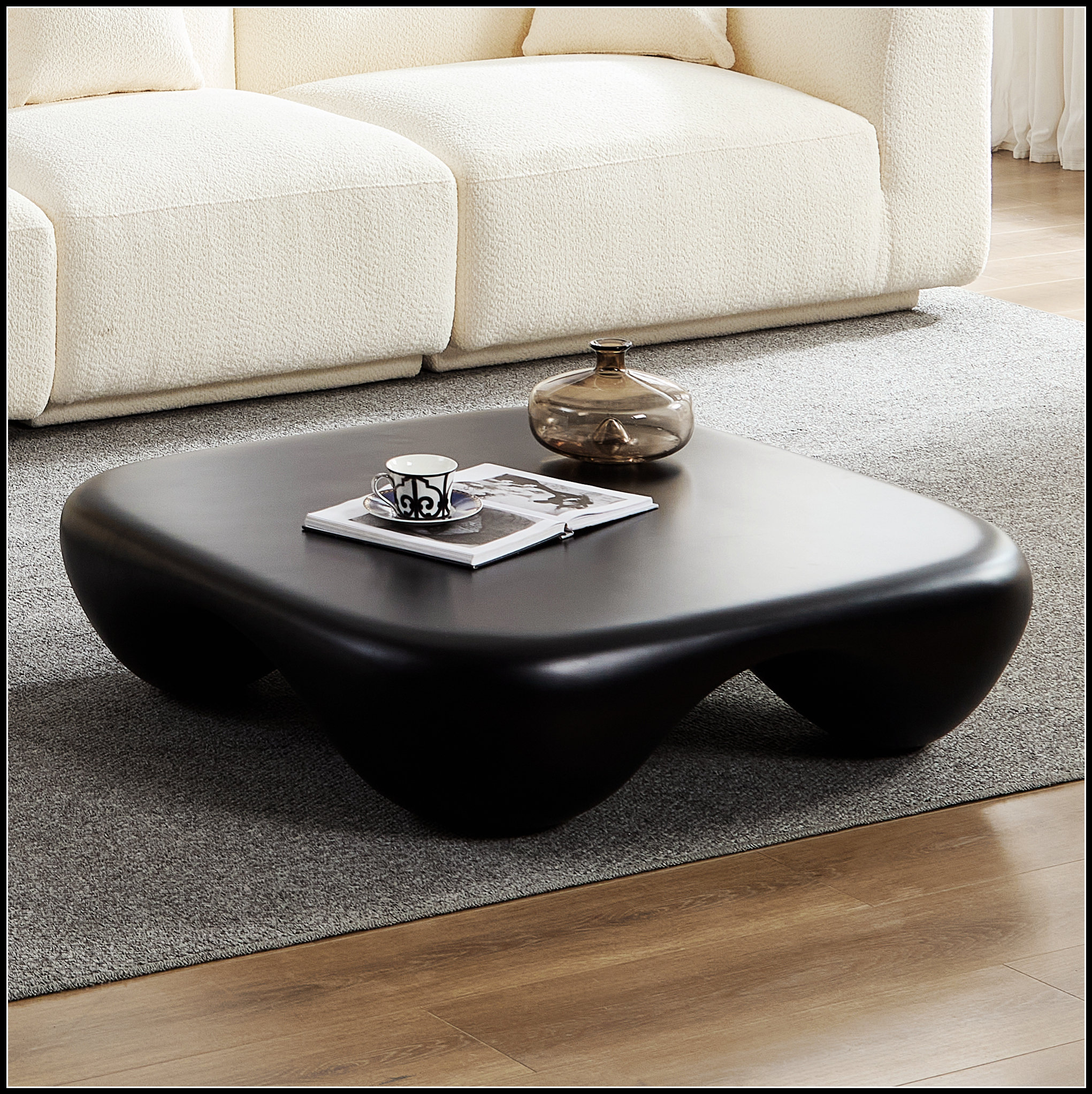 Ivy Bronx Modern Faux Travertine Coffee Table With Durable Fiberglass ...