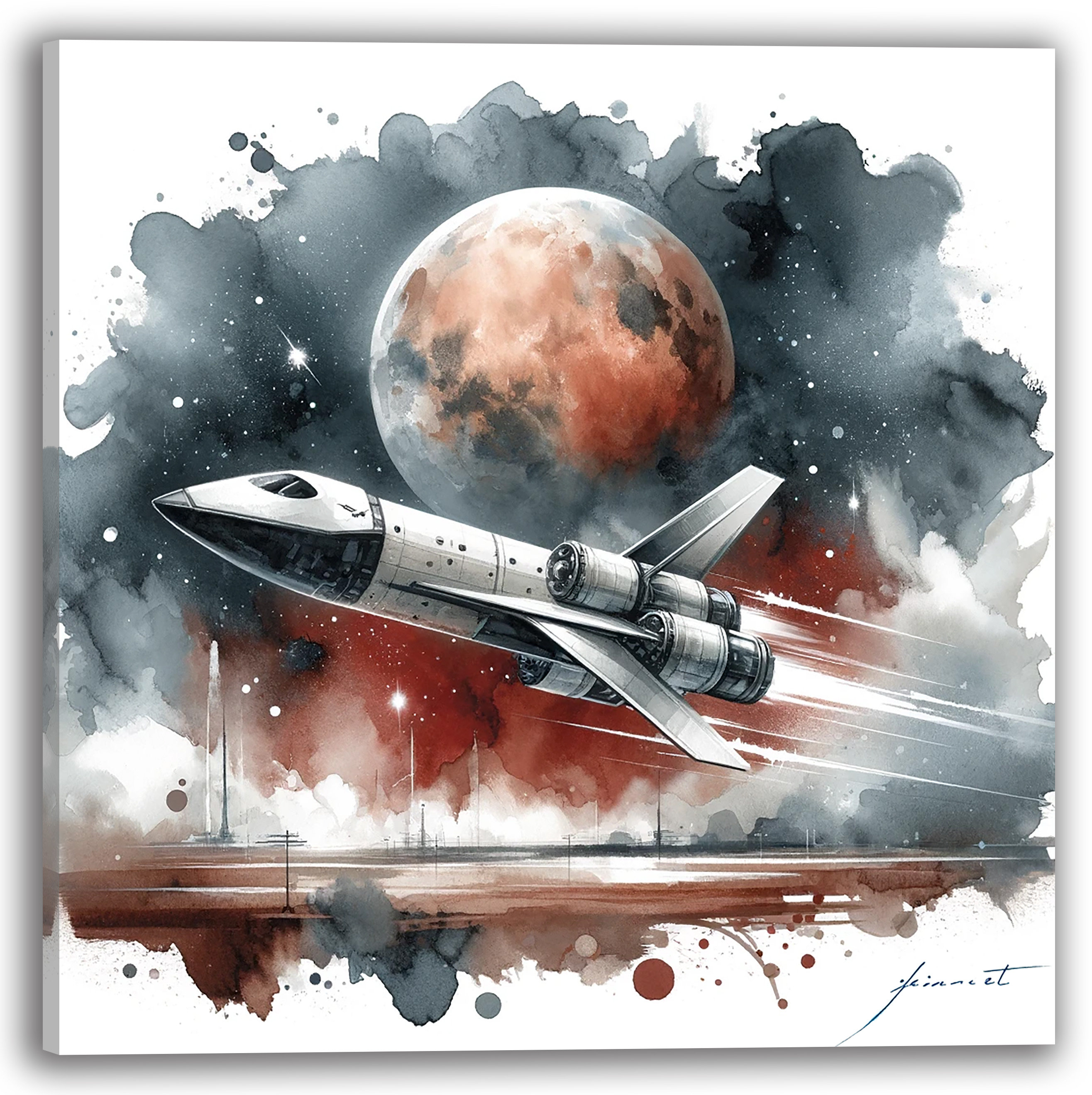 Mason & Marbles Galactic Shuttle Odyssey Watercolor Art On Canvas Print ...