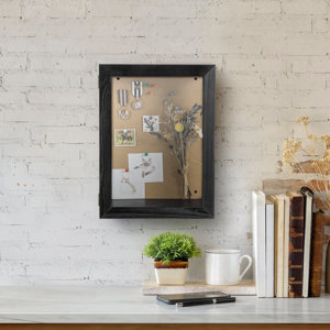 Gracie Oaks Black Wood Wall Display Picture Frame Case With Corkboard ...