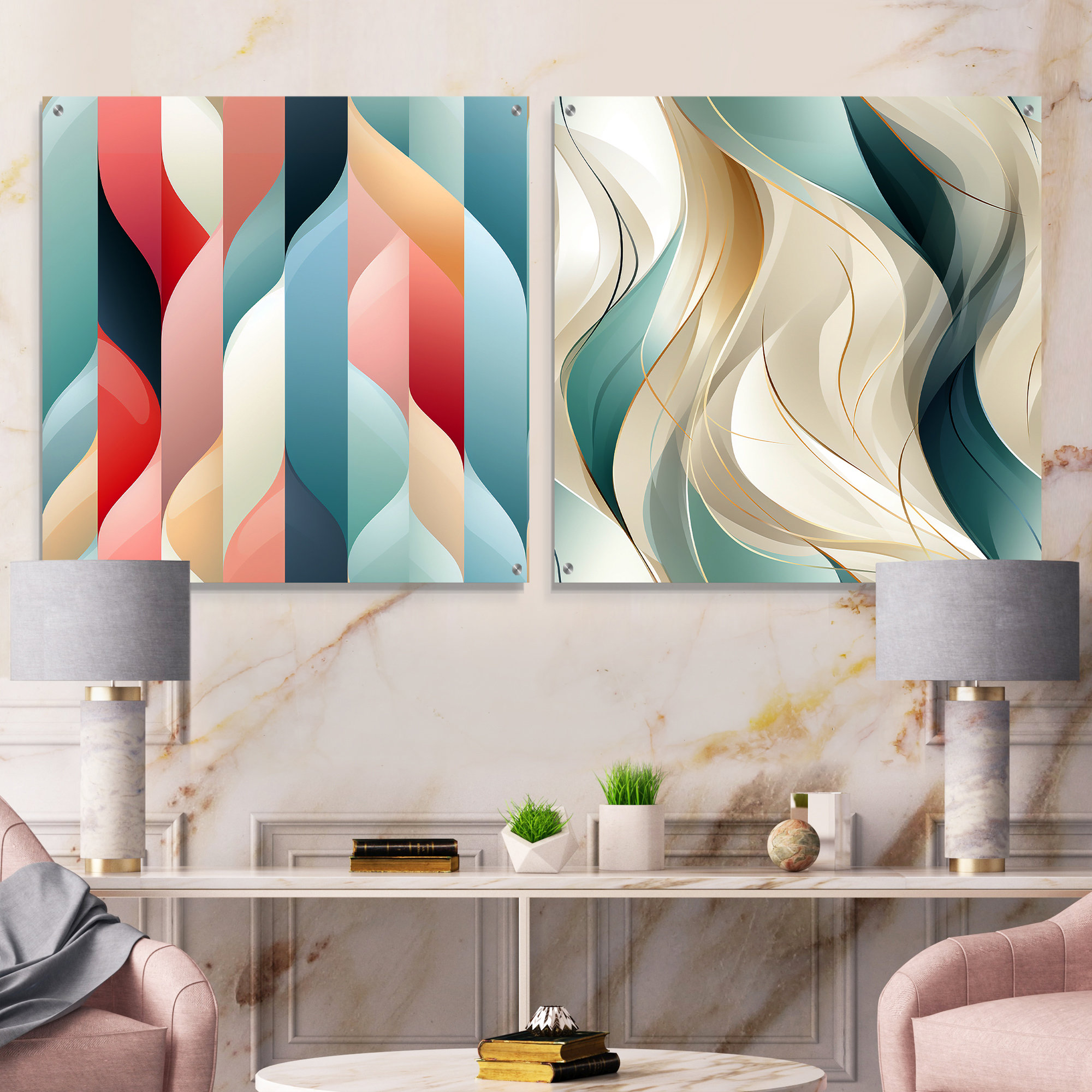 Design Art Subdued Elegance - Abstract Acrylic Wall Art Glass Set Of 2 ...