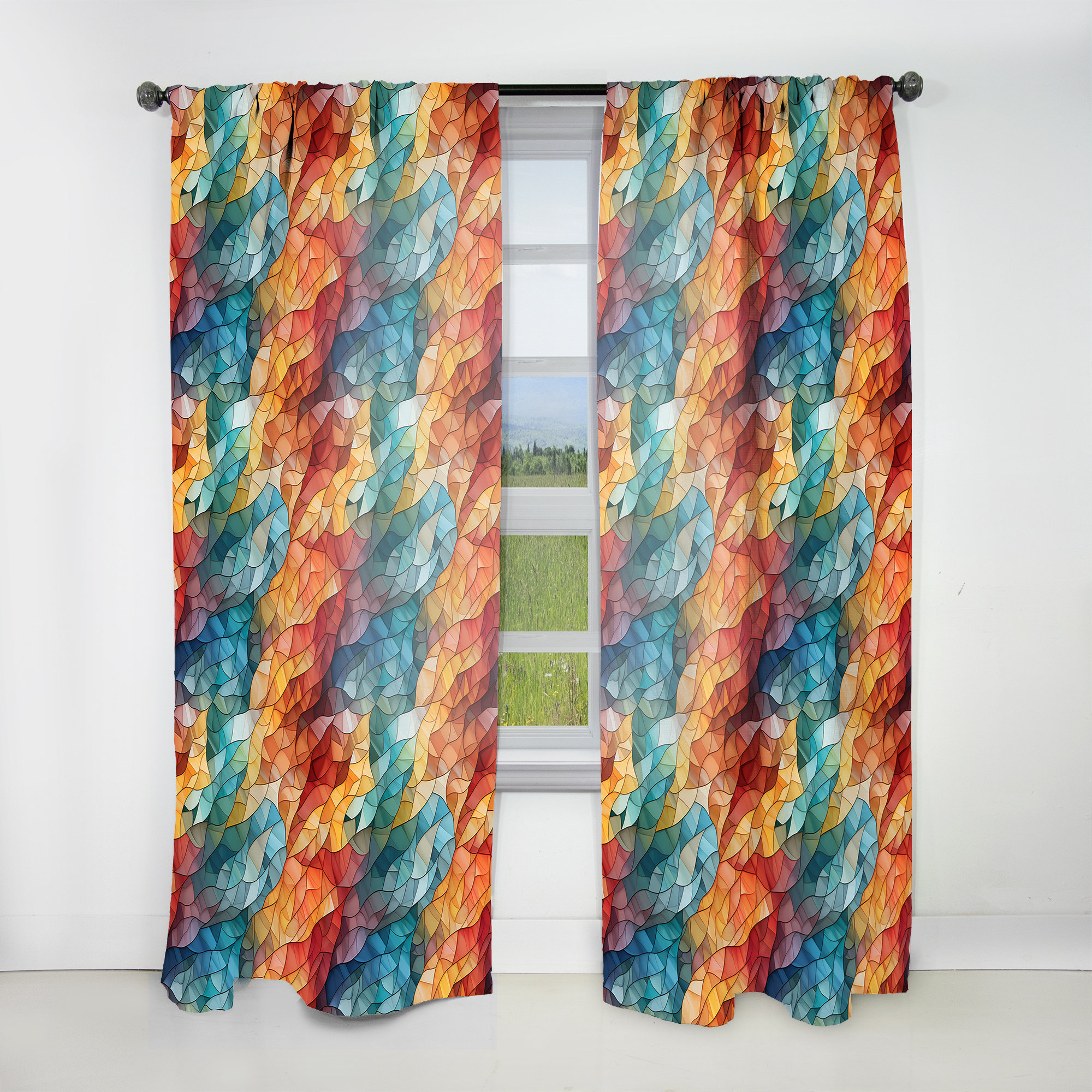 Design Art Multicolor Glass Mosaic - Modern Velvet Curtain - Room ...