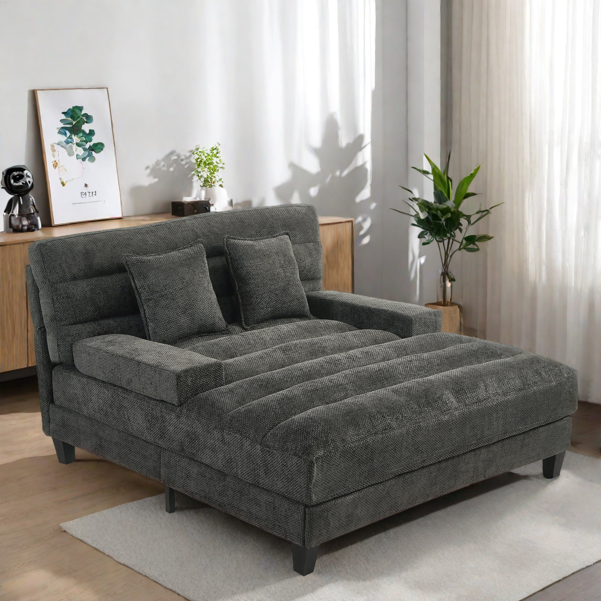 Orren Ellis Chaise longue rembourrée en chenille moderne avec dossier ...