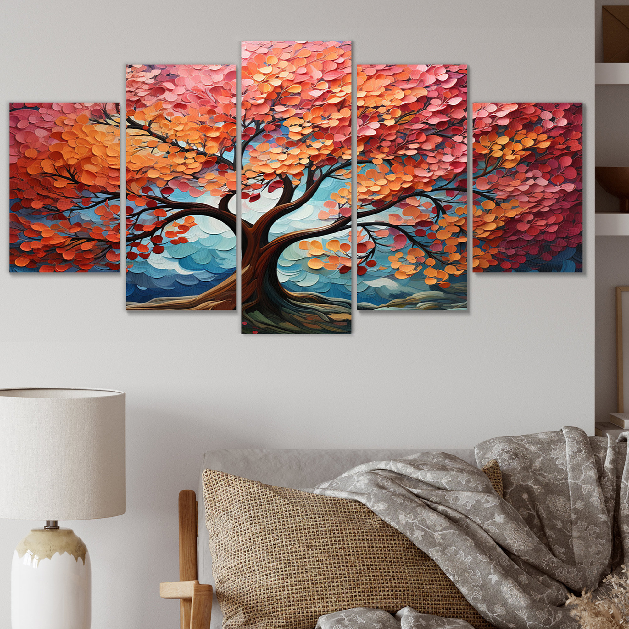 Lark Manor Trees Abstract Pink Peach Symphony - Modern Canvas Print - 5 ...