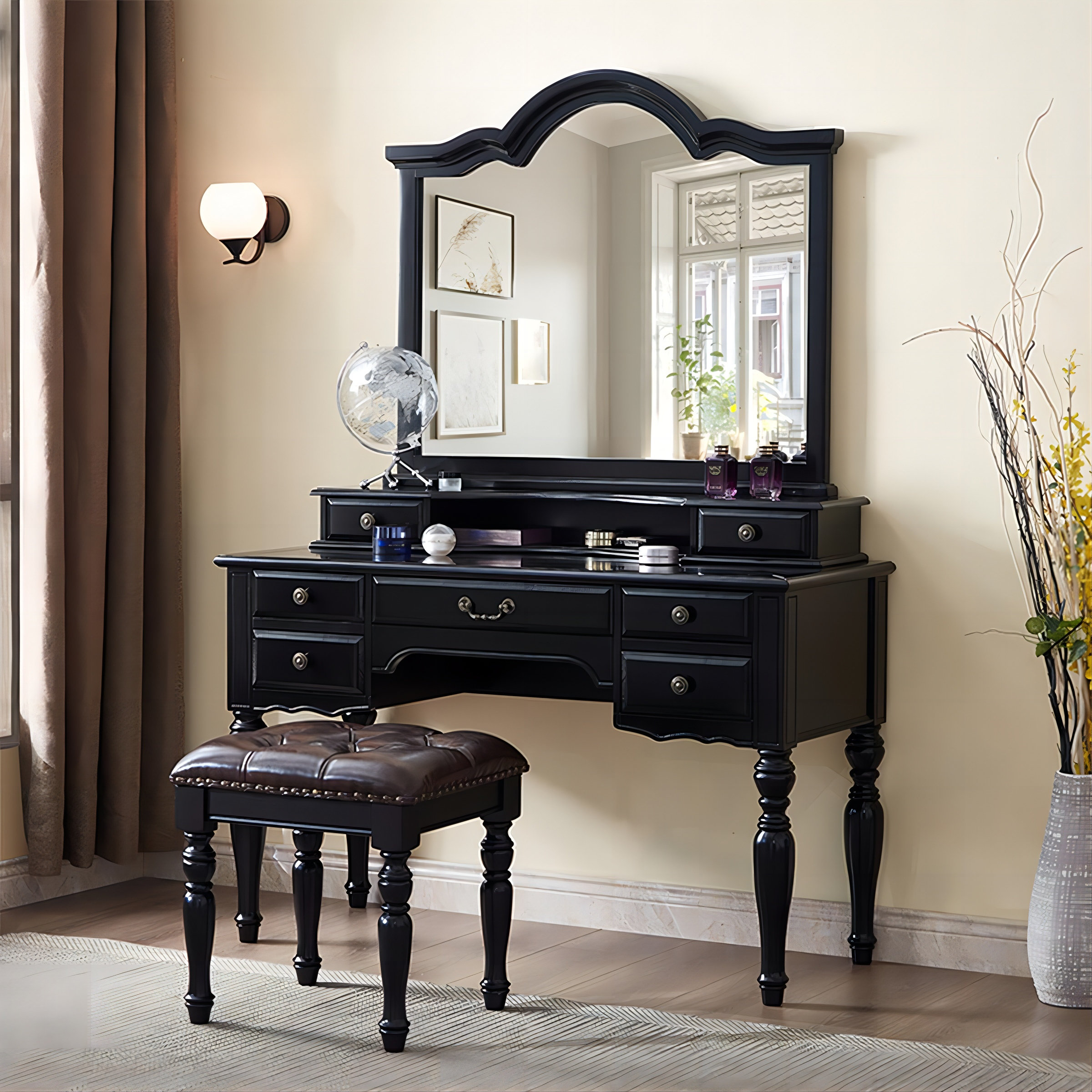 Canora Grey Solid Wood Minimalist Vanity Set with Large Mirror | Wayfair