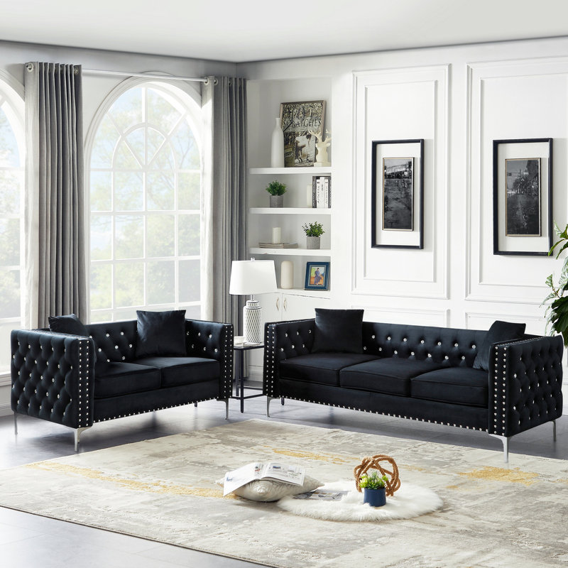 House of Hampton® 2 Piece Modern Velvet Set with Sofa and Loveseat ...