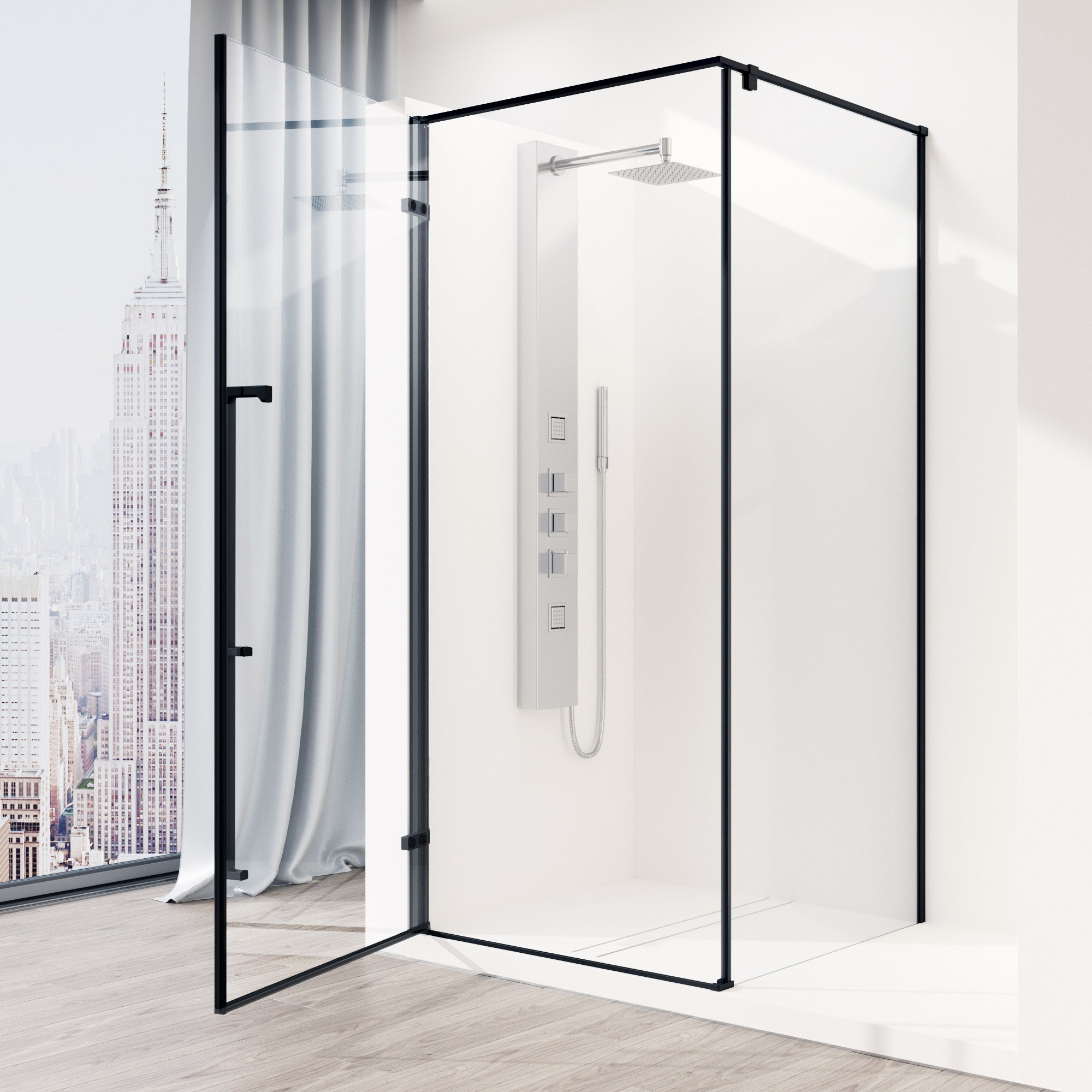 VIGO Meridian 34" W x 34" D x 76" H Hinged Framed Shower Enclosure with ...
