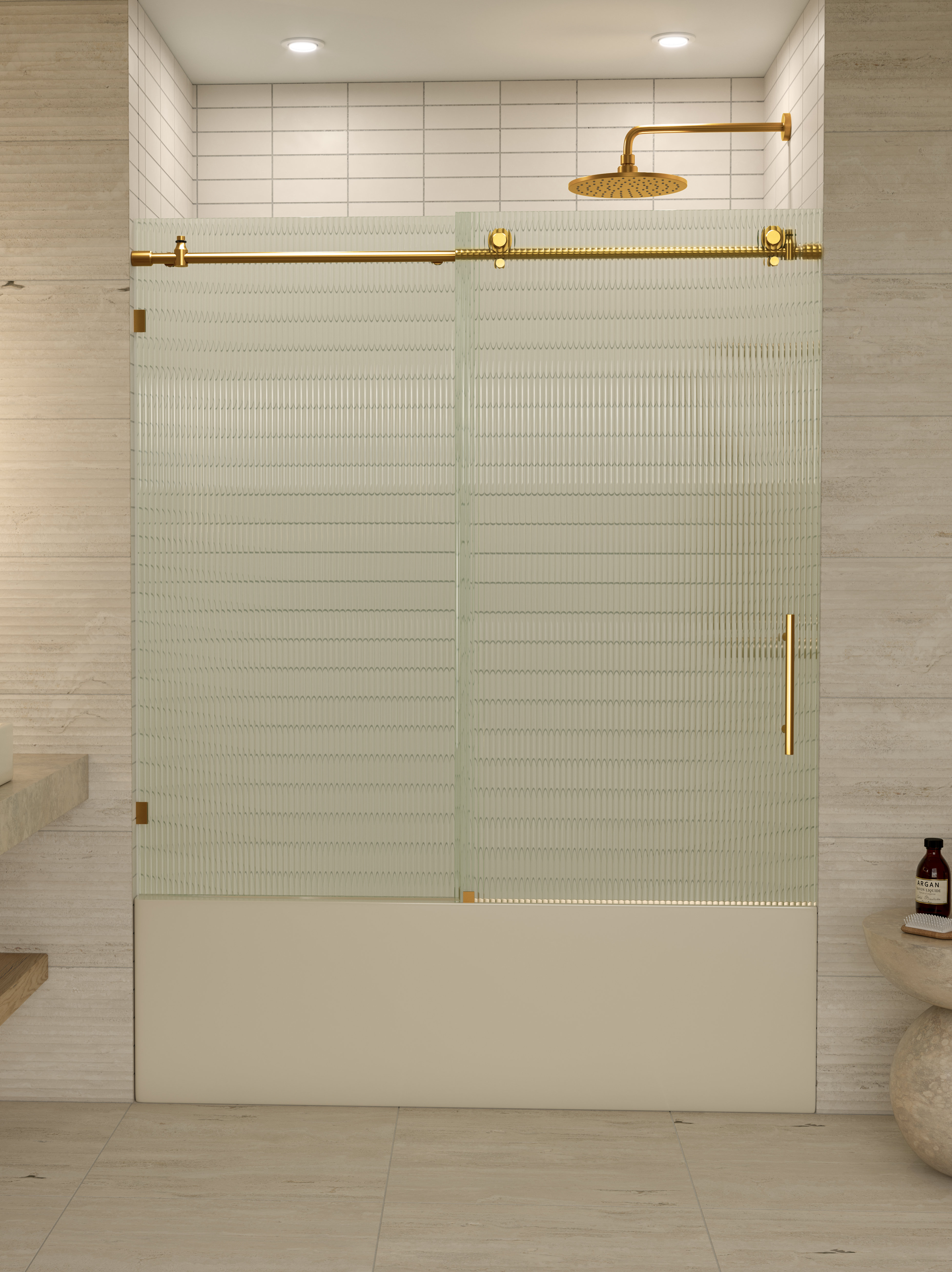 Glass Warehouse Galaxy 56 - 60 in. x 60 in. Fully Frameless Fluted Sliding Bathtub Door ...