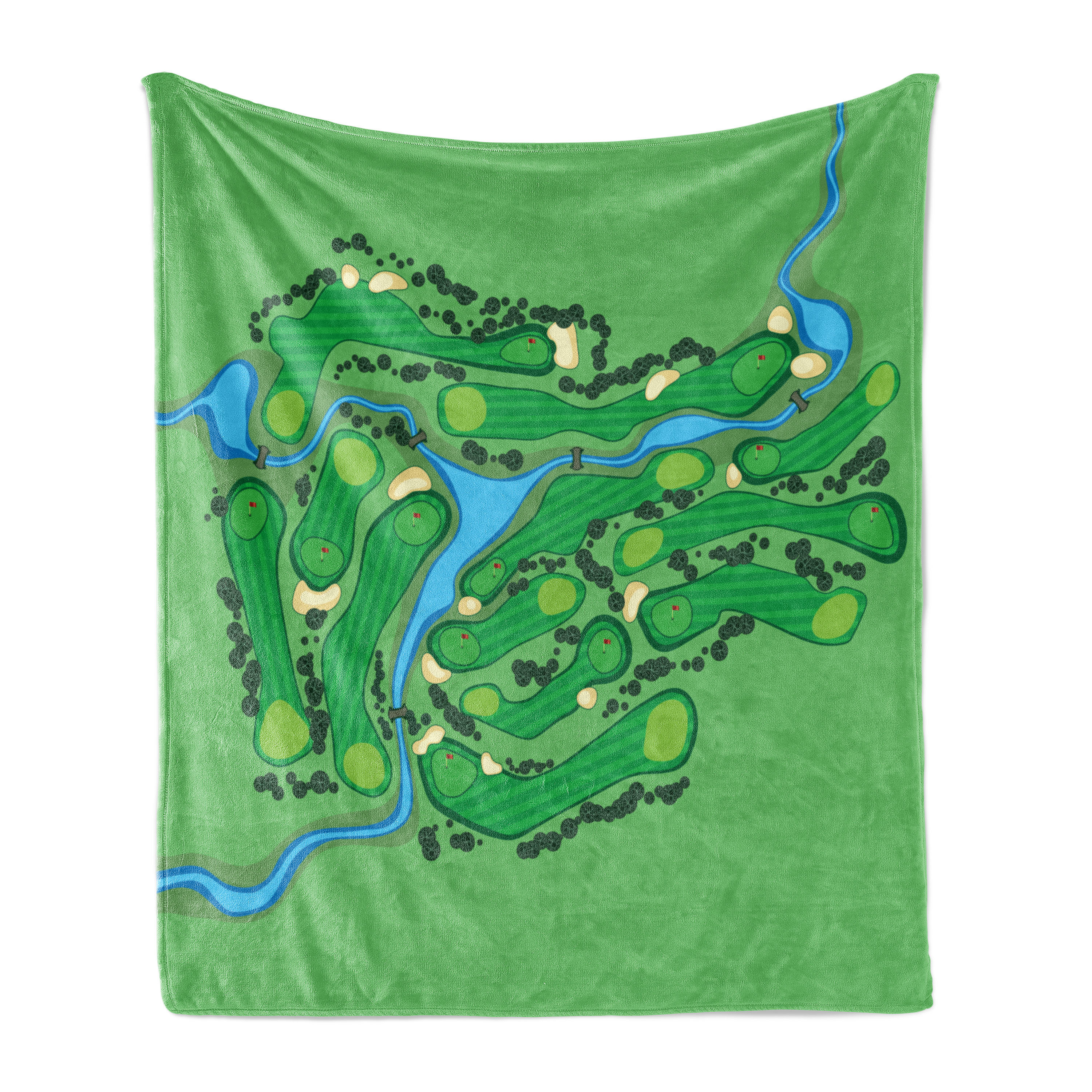 Ambesonne Golf Fleece Throw Blanket Course Layout with Flags Trees ...
