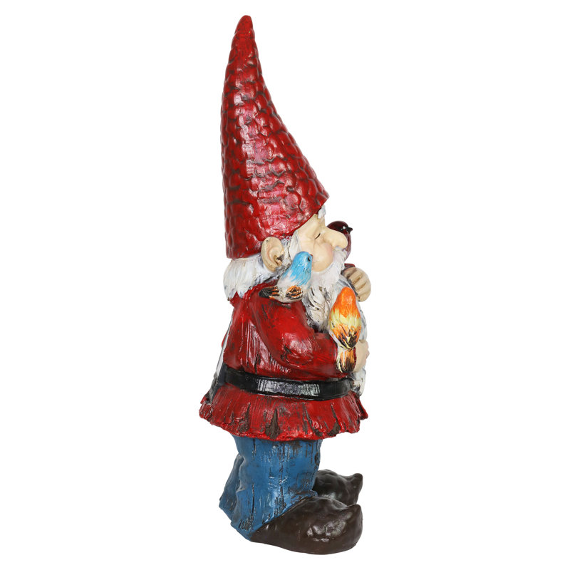 Exhart Solar Bird Whispering Waldo Gnome Statue with LED Birds, 11.75 ...
