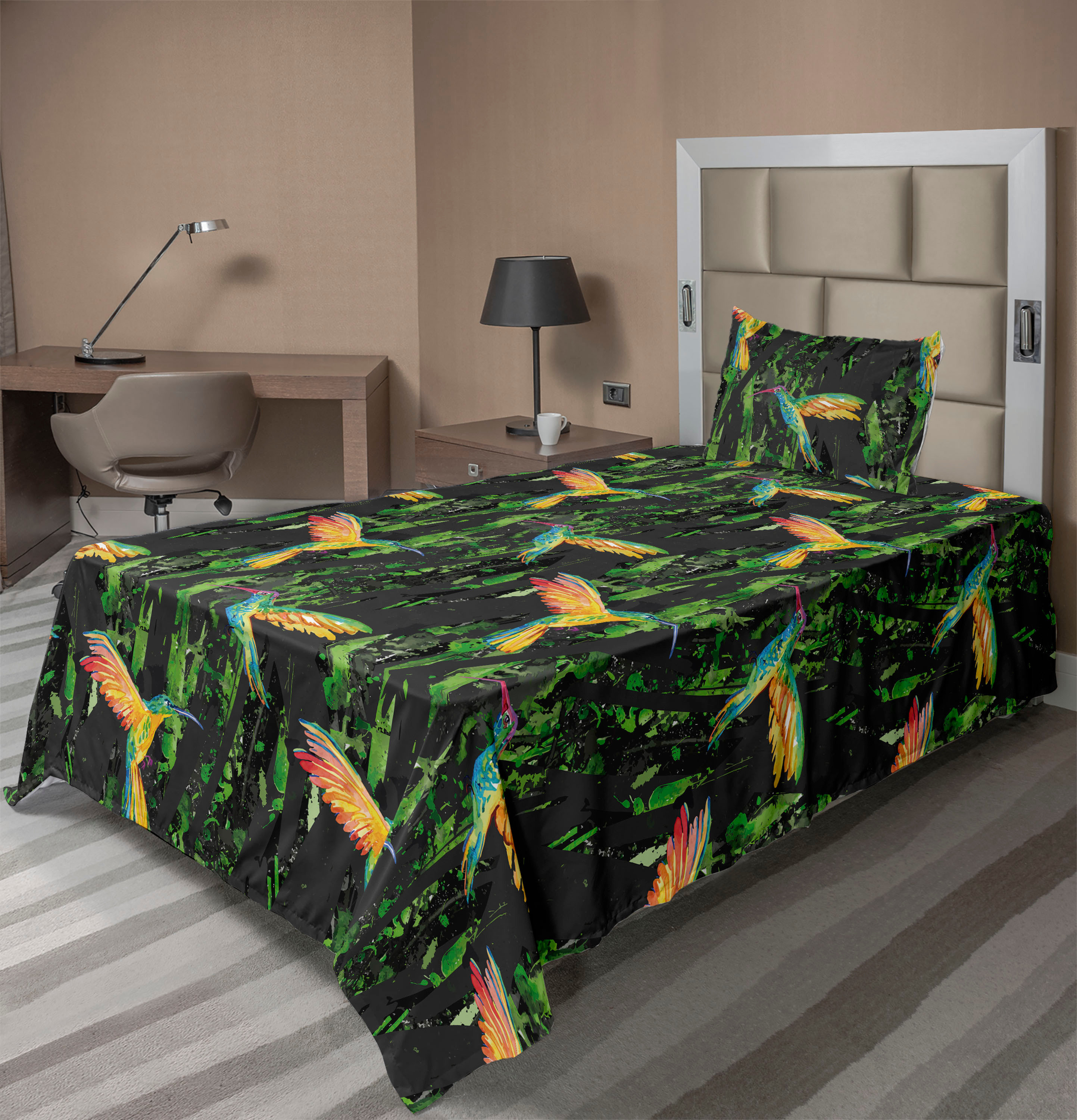 Ambesonne Birds and Nature Sheet Set Art Hummingbirds Fern Green ...