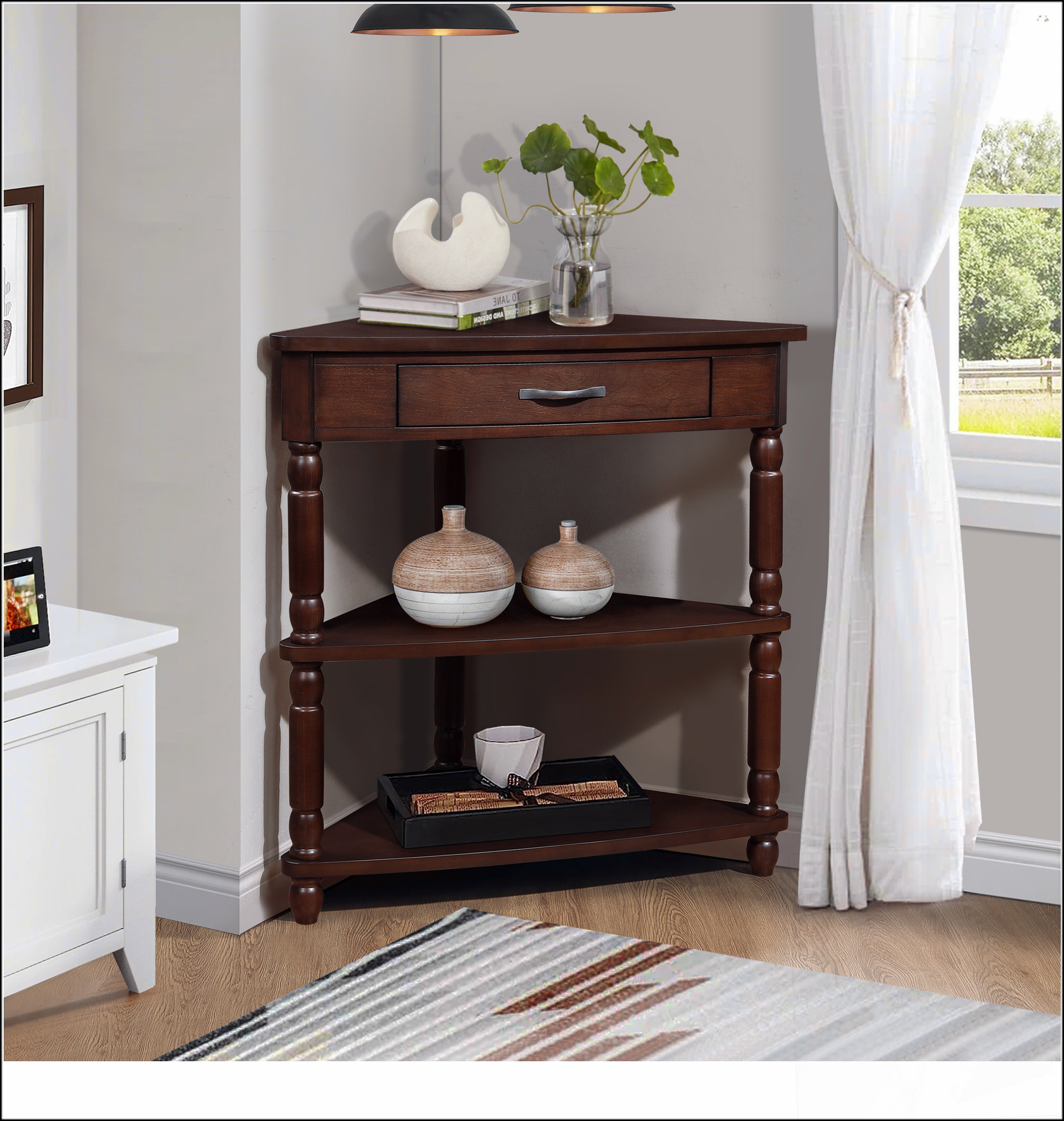 Latitude Run® 33.8'' Small Triangle Corner Table, Wood Corner Side ...