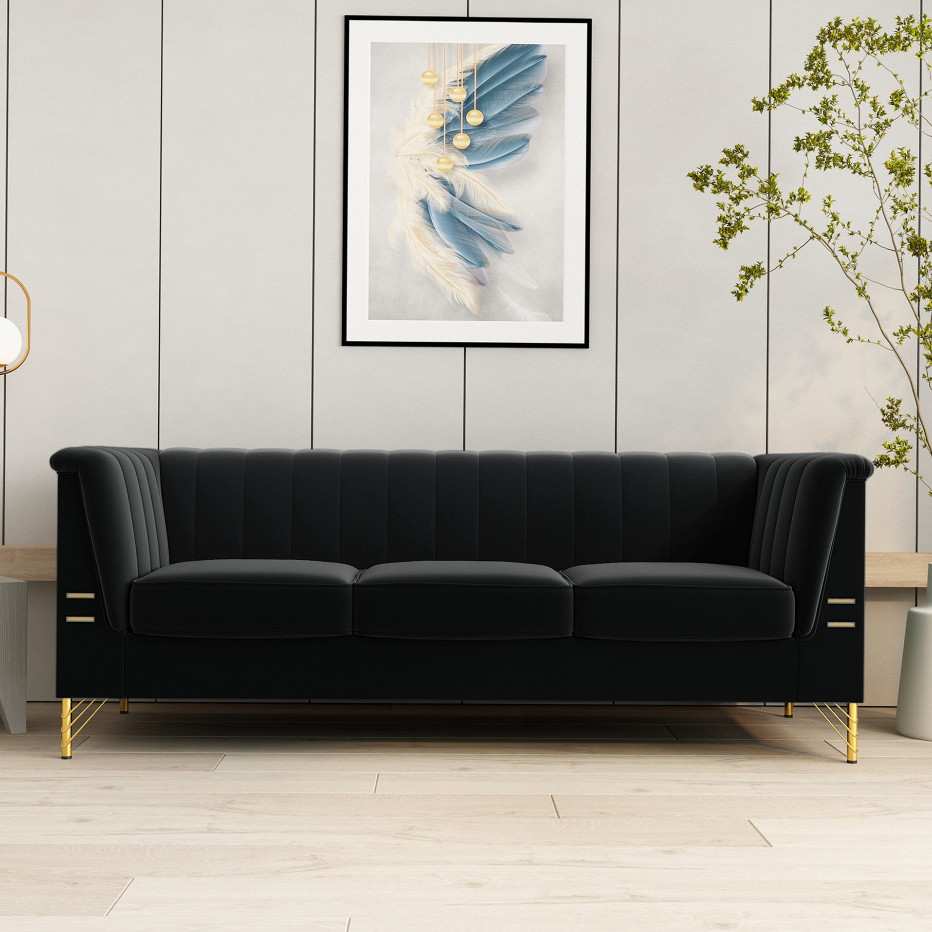 Mercer41 Yeraldin 83.46'' Velvet Sofa - Wayfair Canada