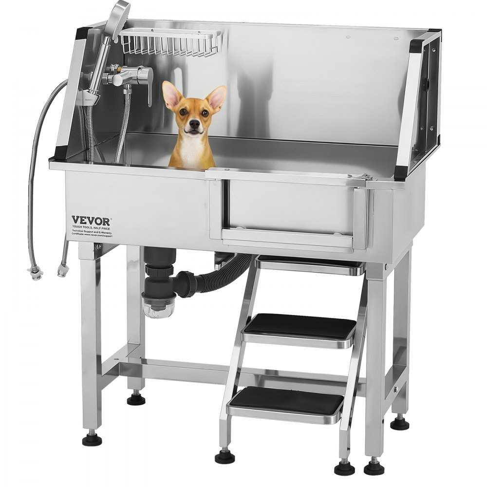 VEVOR Dog Grooming Bath Tub Stainless Steel w Stairs Faucet Showerhead ...