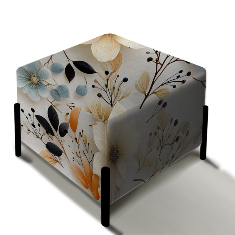 Design Art Earthy Tones Botanical Flowers - Floral Square Ottoman | Wayfair