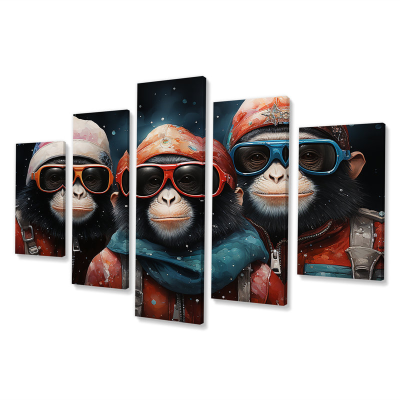 Trinx Popart Monkeys At The North Pole - Monkey Multipanel Wall Art Set ...