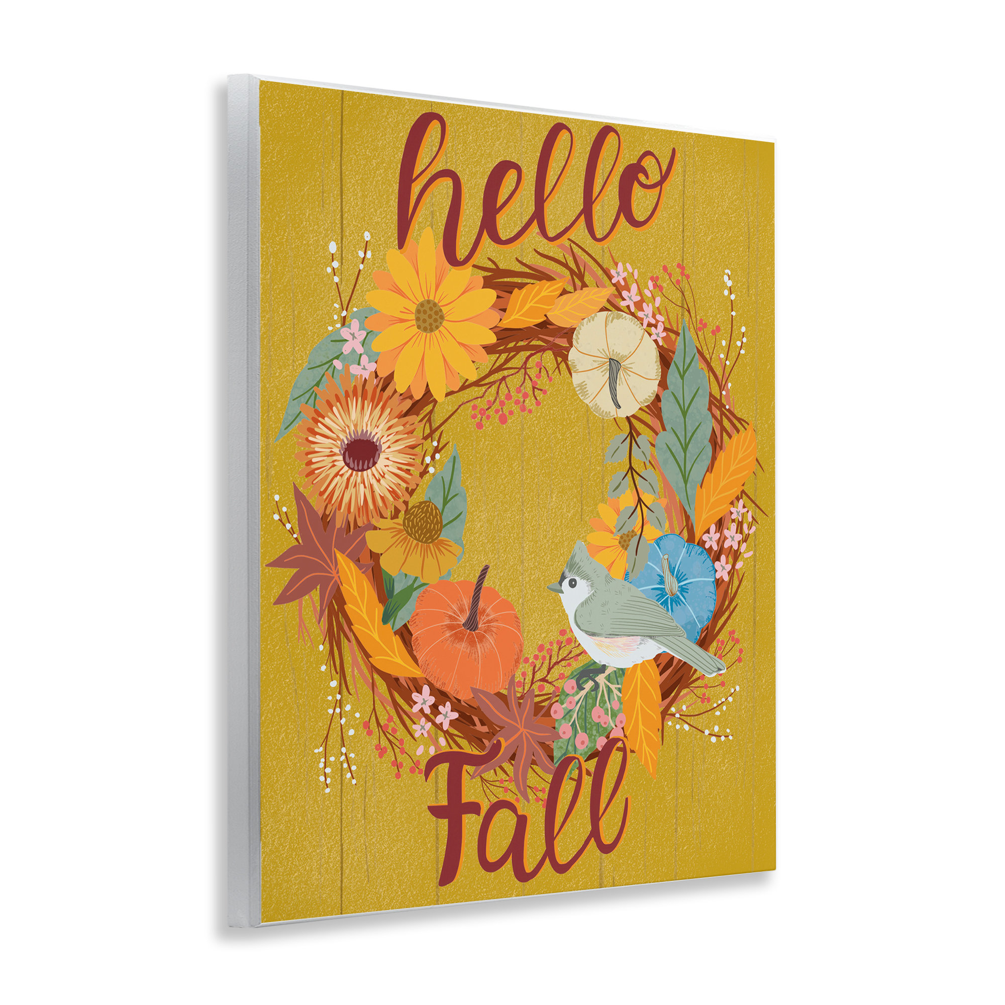 Ophelia & Co. Hello Fall Bird Wreath Wall Plaque Art by Jo Reid | Wayfair