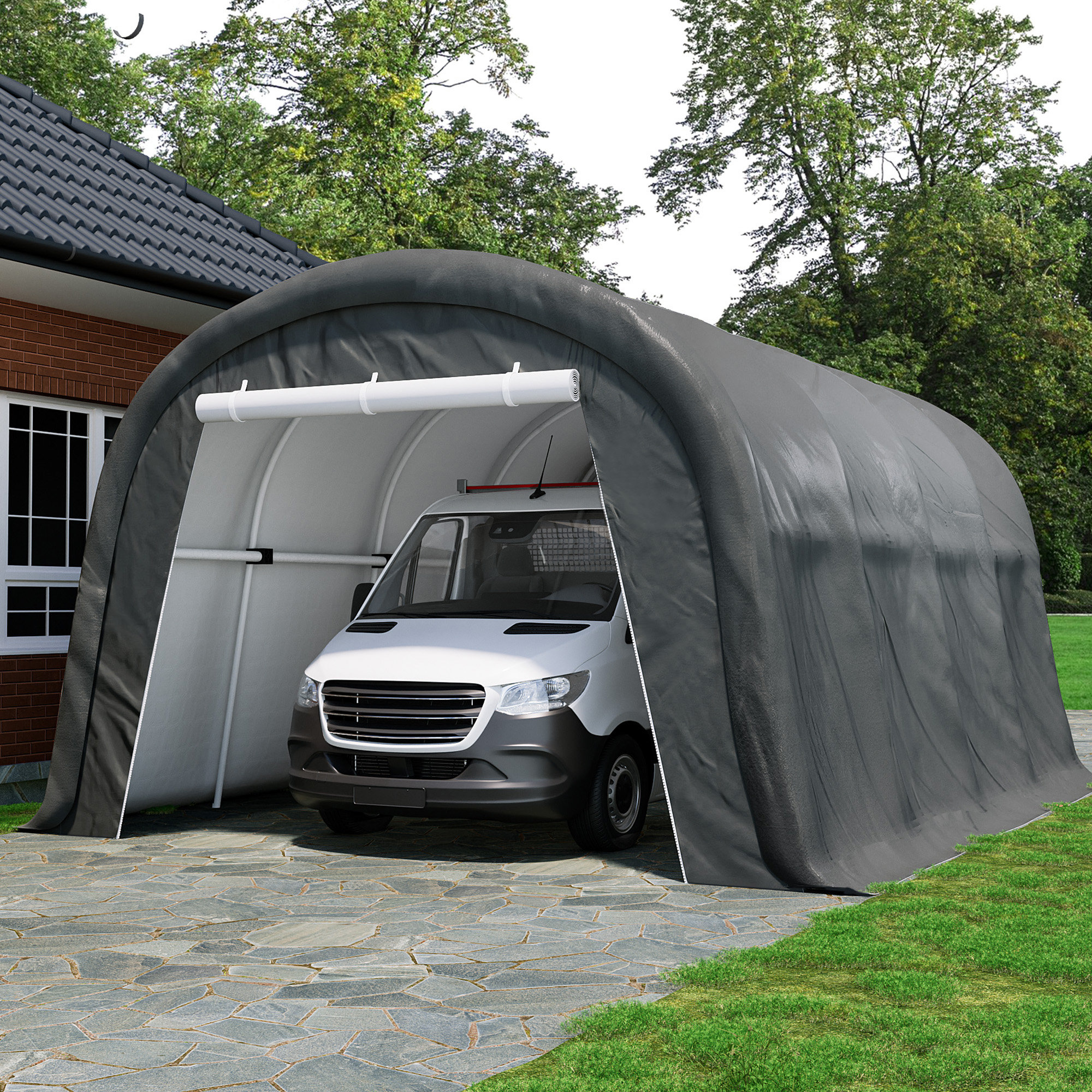 COSIEST 13 Ft. W X 20 Ft. D Carport Galvanized Steel Portable Garage ...