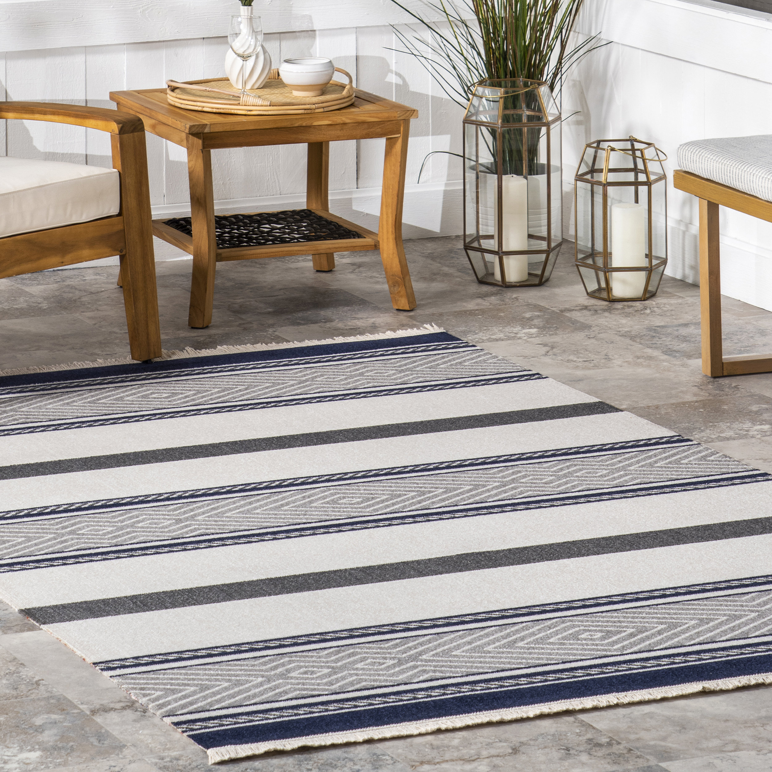 Union Rustic Ivey Modern Striped Indoor/Outdoor Fringe Area Rug | Wayfair