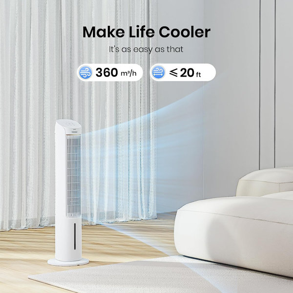 TOSOT Oscillating Tower Fan with 2 Ice Packs, 3 Speed Quiet Fan with ...