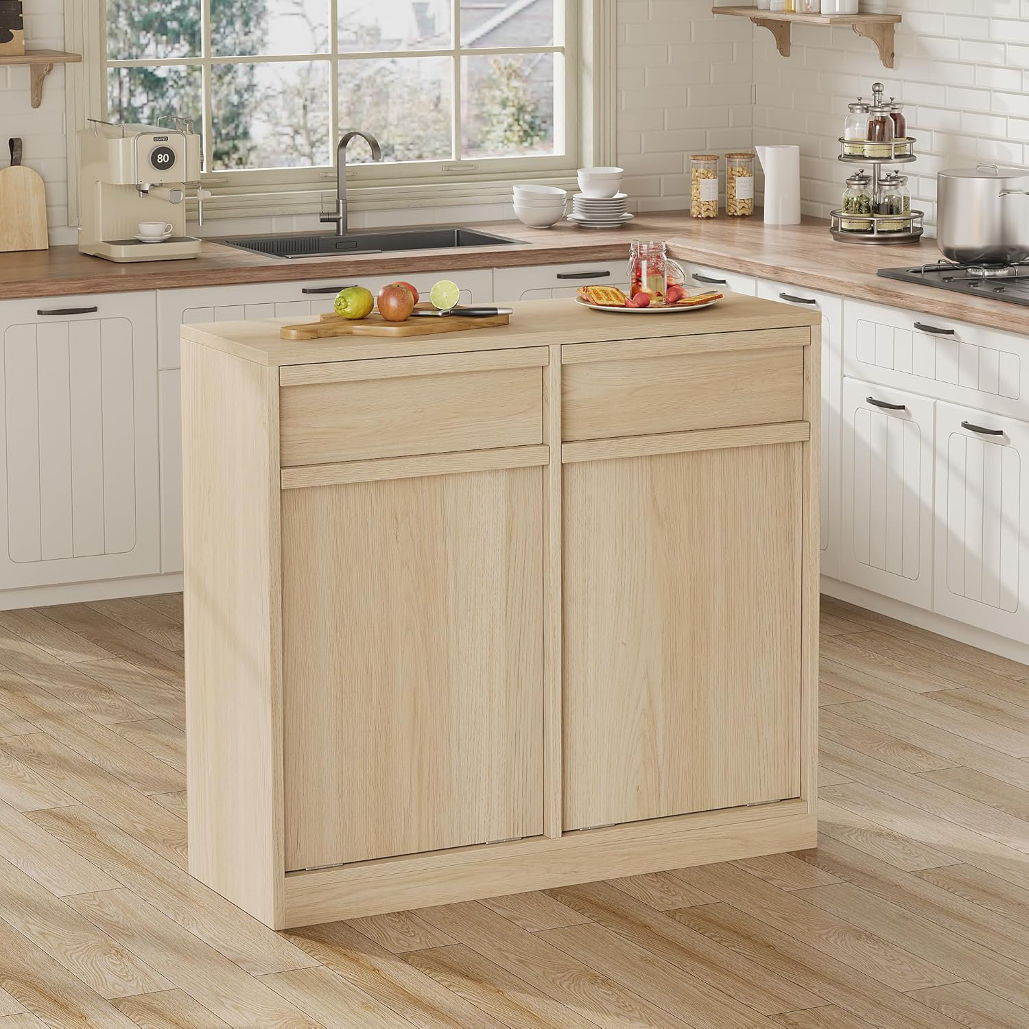 Fashionwu Double Trash Cabinet Tilt Out, Freestanding Trash Can Cabinet ...