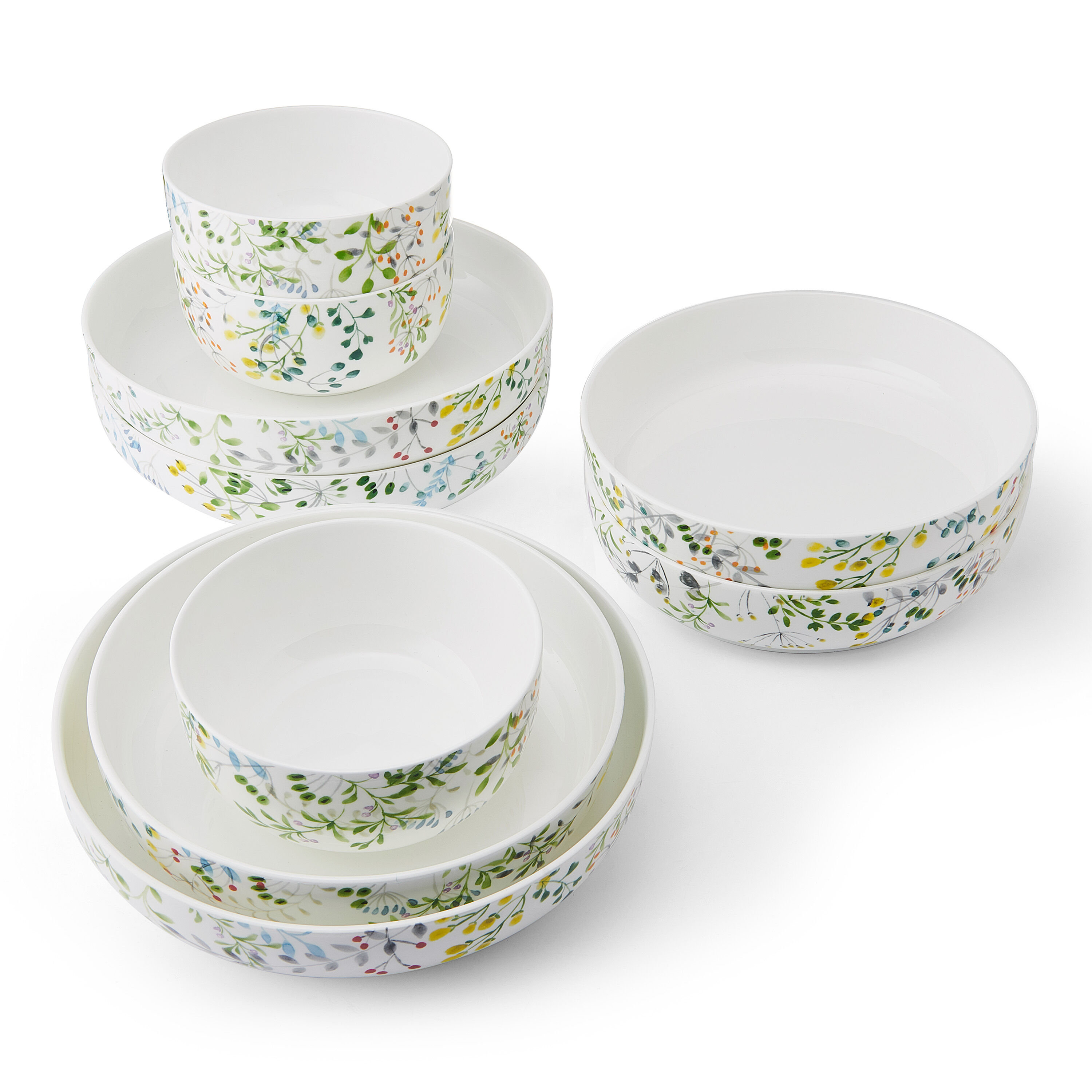 Mikasa Tivoli Garden 9-Piece Bone China Dinnerware Bowl Set, Service ...