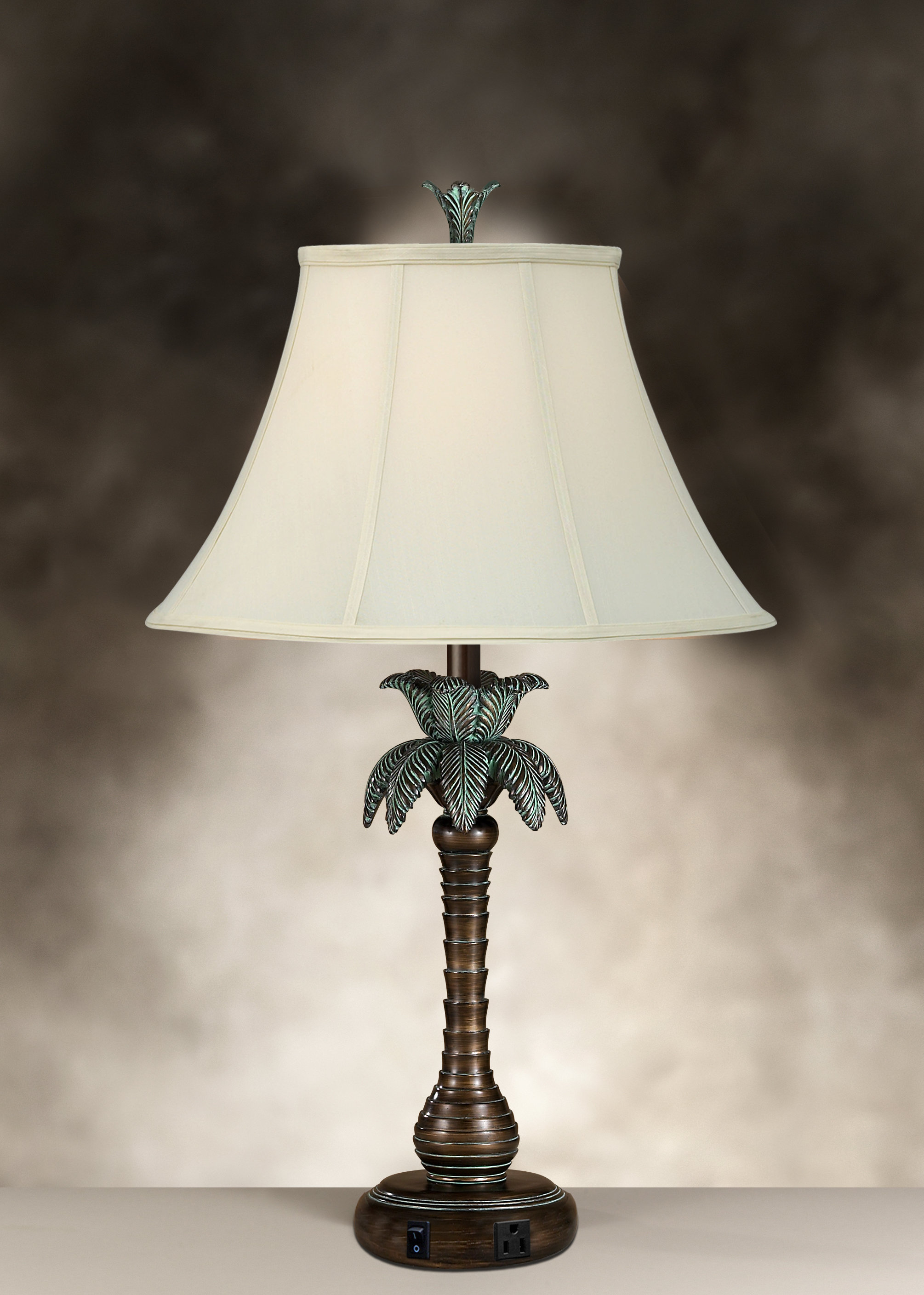 Medallion Lighting Palm Tree 31" Green/Bronze Table Lamp with Outlet ...