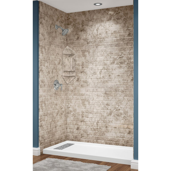 Avora Bath Subway Tile RidgeStone Acrylic Alcove Shower System 60"W x ...