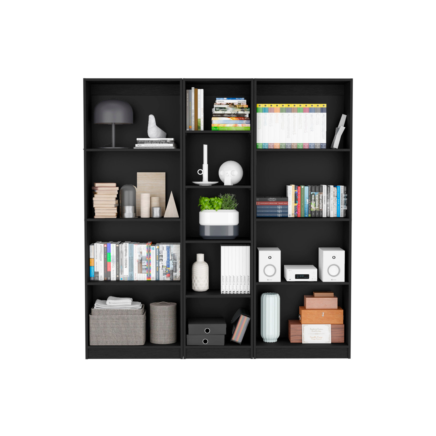 Banior 3 Bookcases Living Room In Black - Spacious Storage For Various ...