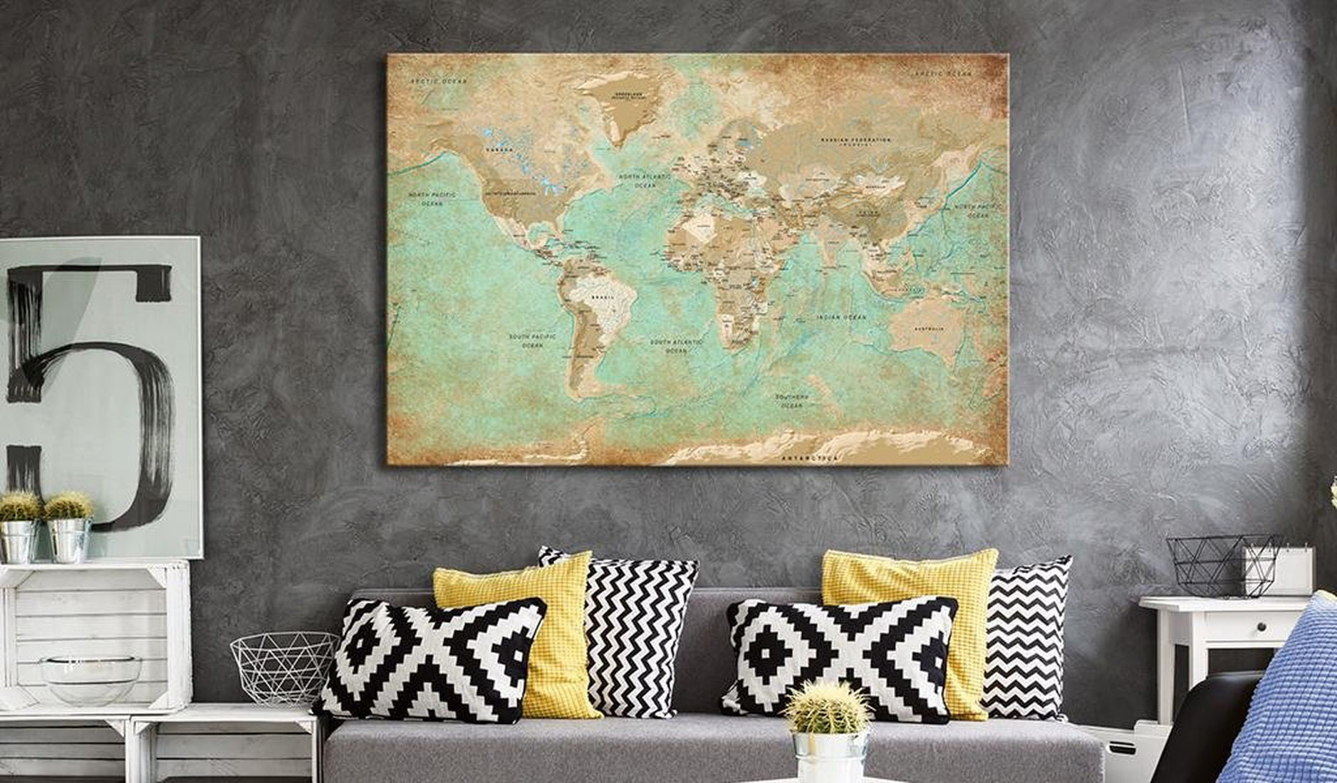 17 Stories Stretched Canvas World Map Art - World Map: Celadon Journey ...