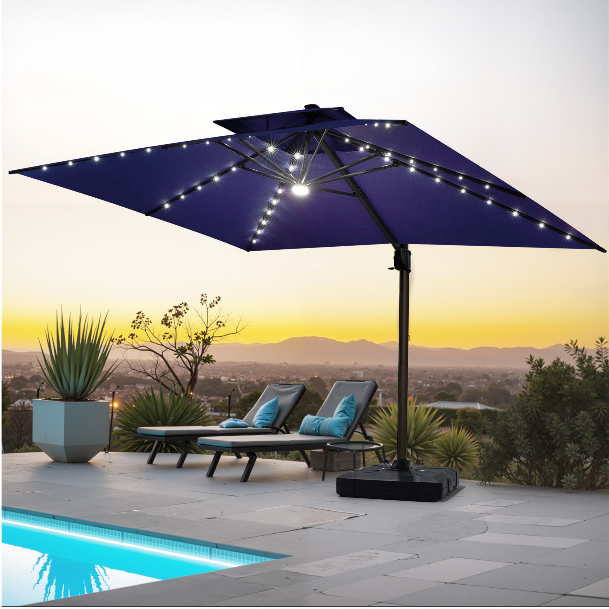 Arlmont & Co. 154'' X 116'' Rectangular Outdoor Solar Led Cantilever ...