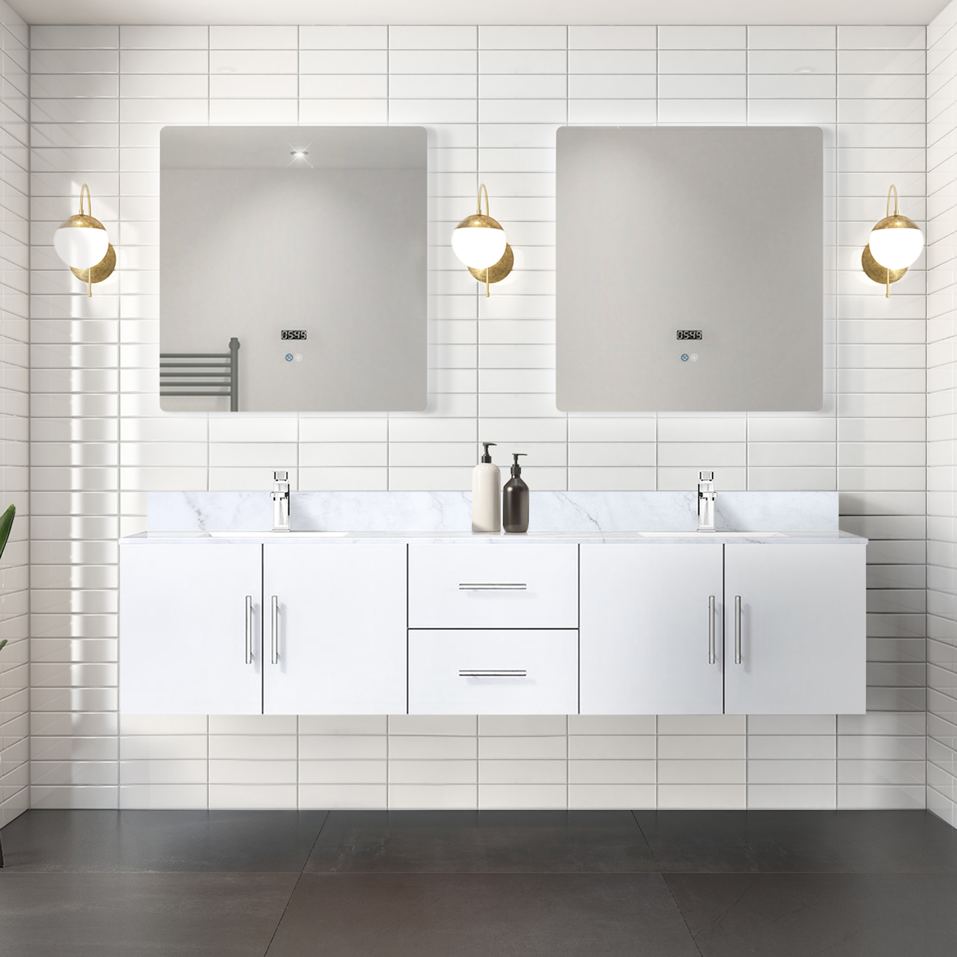 Hokku Designs Brynie 80 in W x 22 in D Glossy White Double Bath Vanity ...