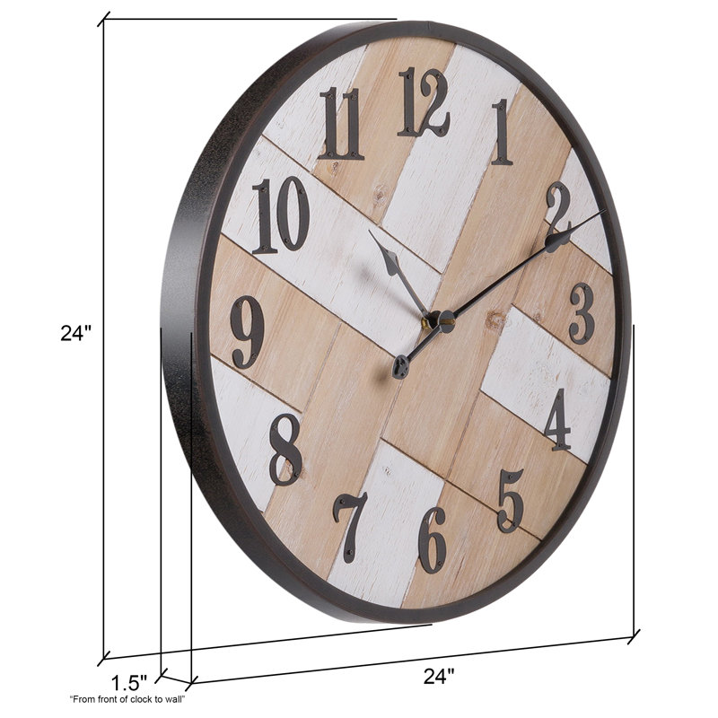 Gracie Oaks Caldria Round Wood Modern Farmhouse Style Wall Clock | Wayfair